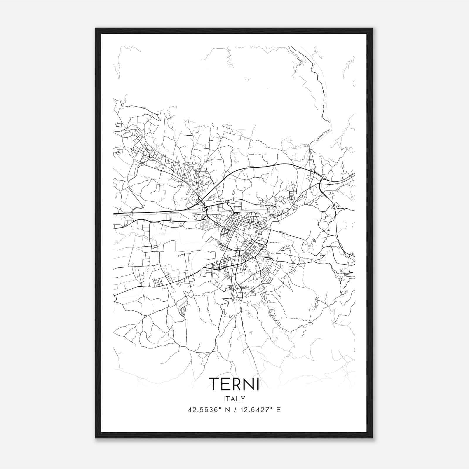 Terni Italy Map Poster, Terni City Road Wall Art Print - Custom Maps ...