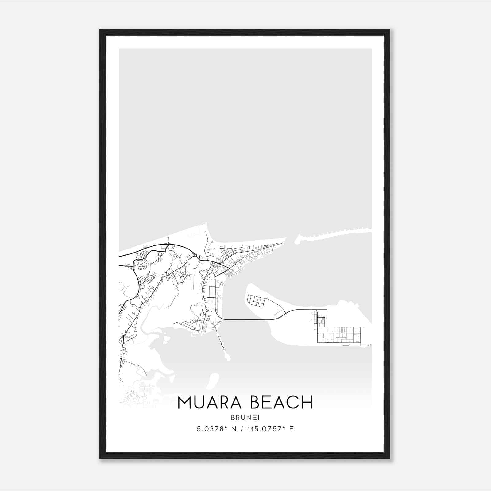 Muara Beach Brunei Map Poster, Muara Beach City Road Wall Art Print ...