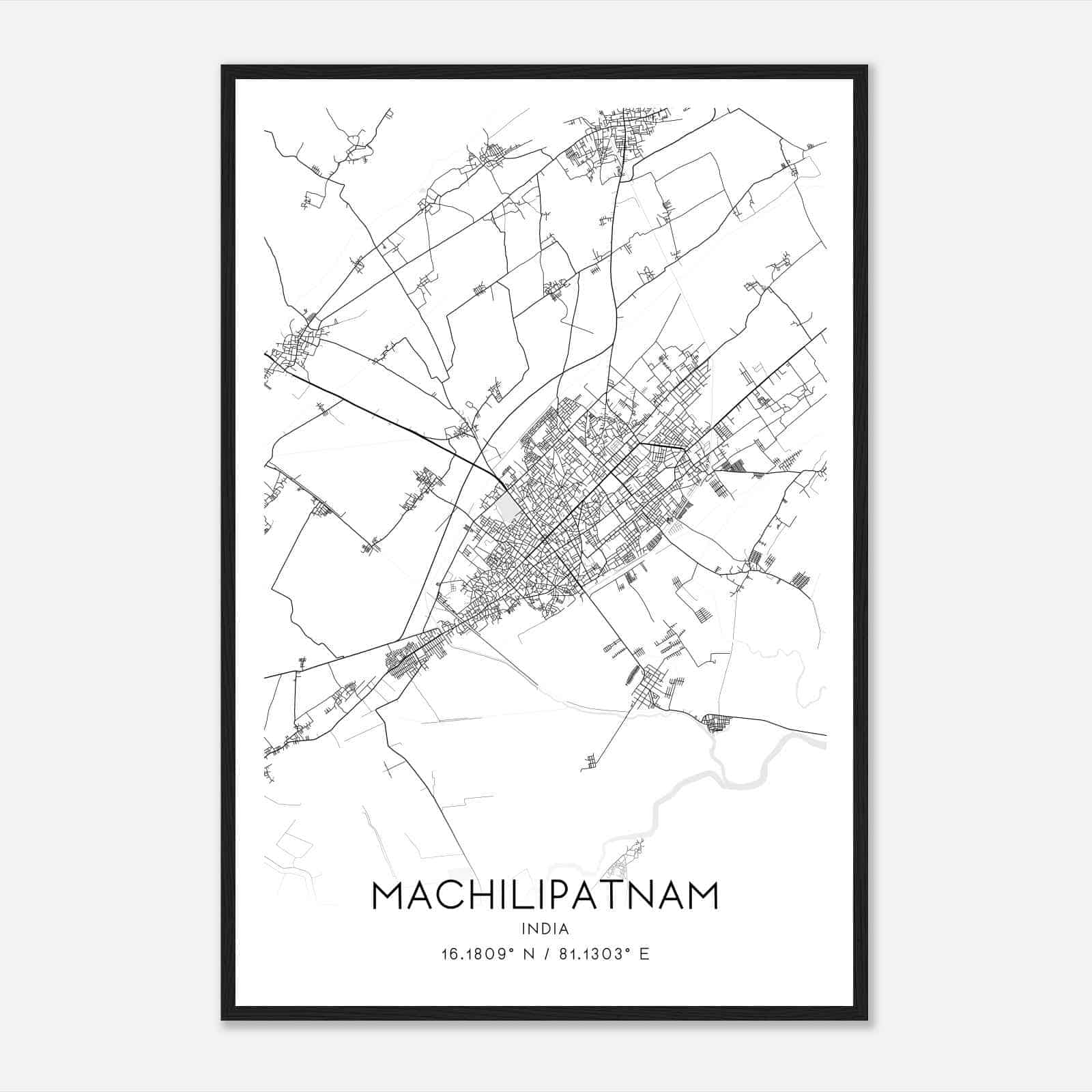 Machilipatnam India Map Poster, Machilipatnam City Road Wall Art Print - Custom Maps & Posters