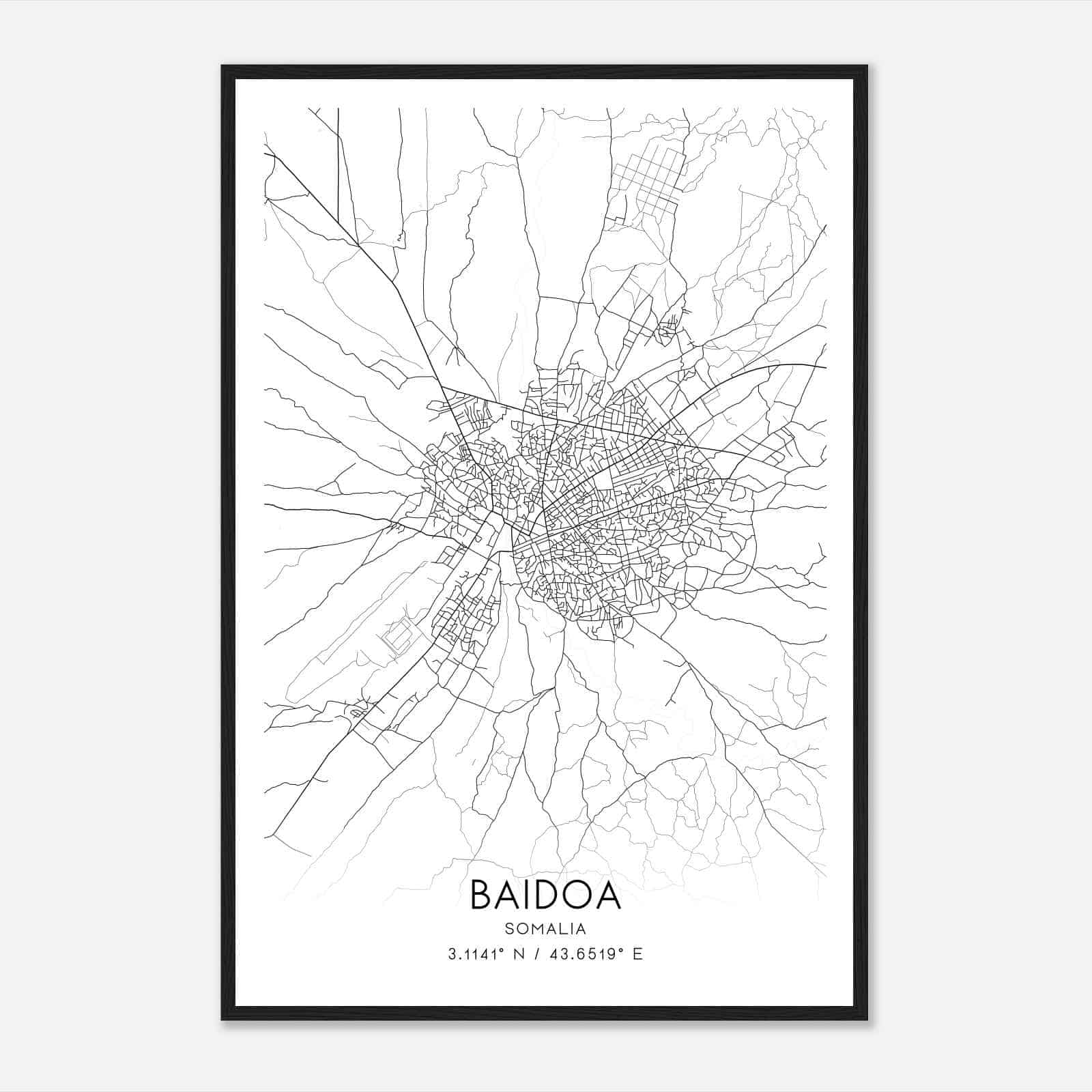 Baidoa Somalia Map Poster, Baidoa City Road Wall Art Print - Custom ...