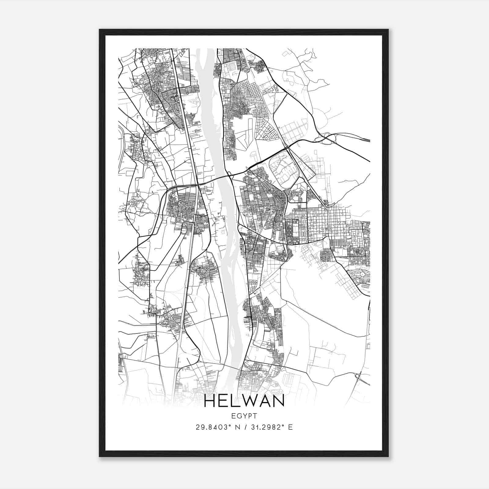 Helwan Egypt Map Poster, Helwan City Road Wall Art Print - Custom Maps ...