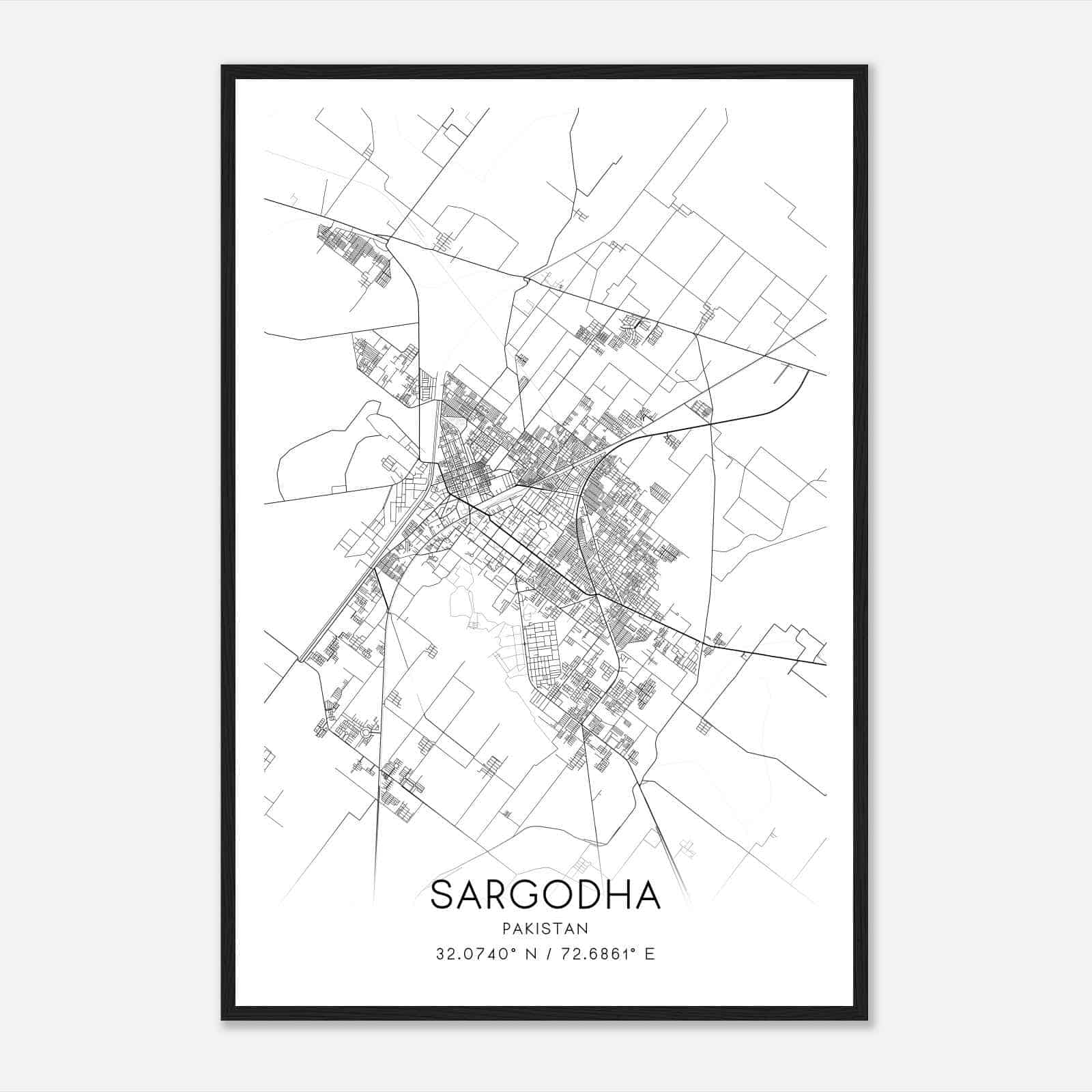 Sargodha Pakistan Map Poster, Sargodha City Road Wall Art Print ...