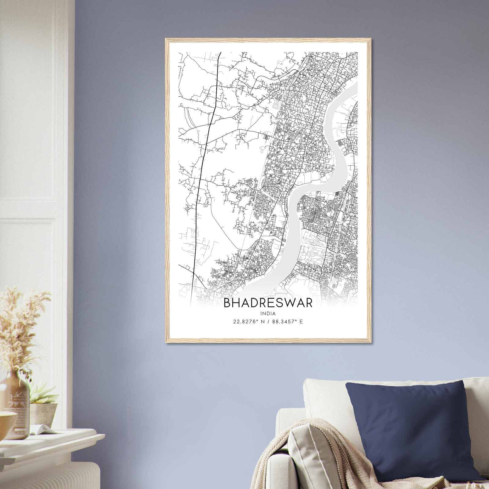 Bhadreswar India Map Poster, Bhadreswar City Road Wall Art Print ...
