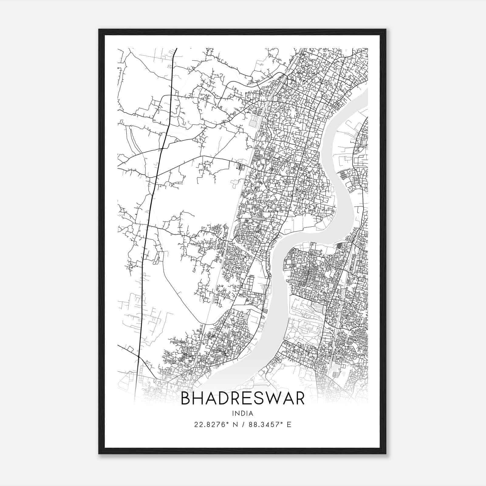 Bhadreswar India Map Poster, Bhadreswar City Road Wall Art Print ...