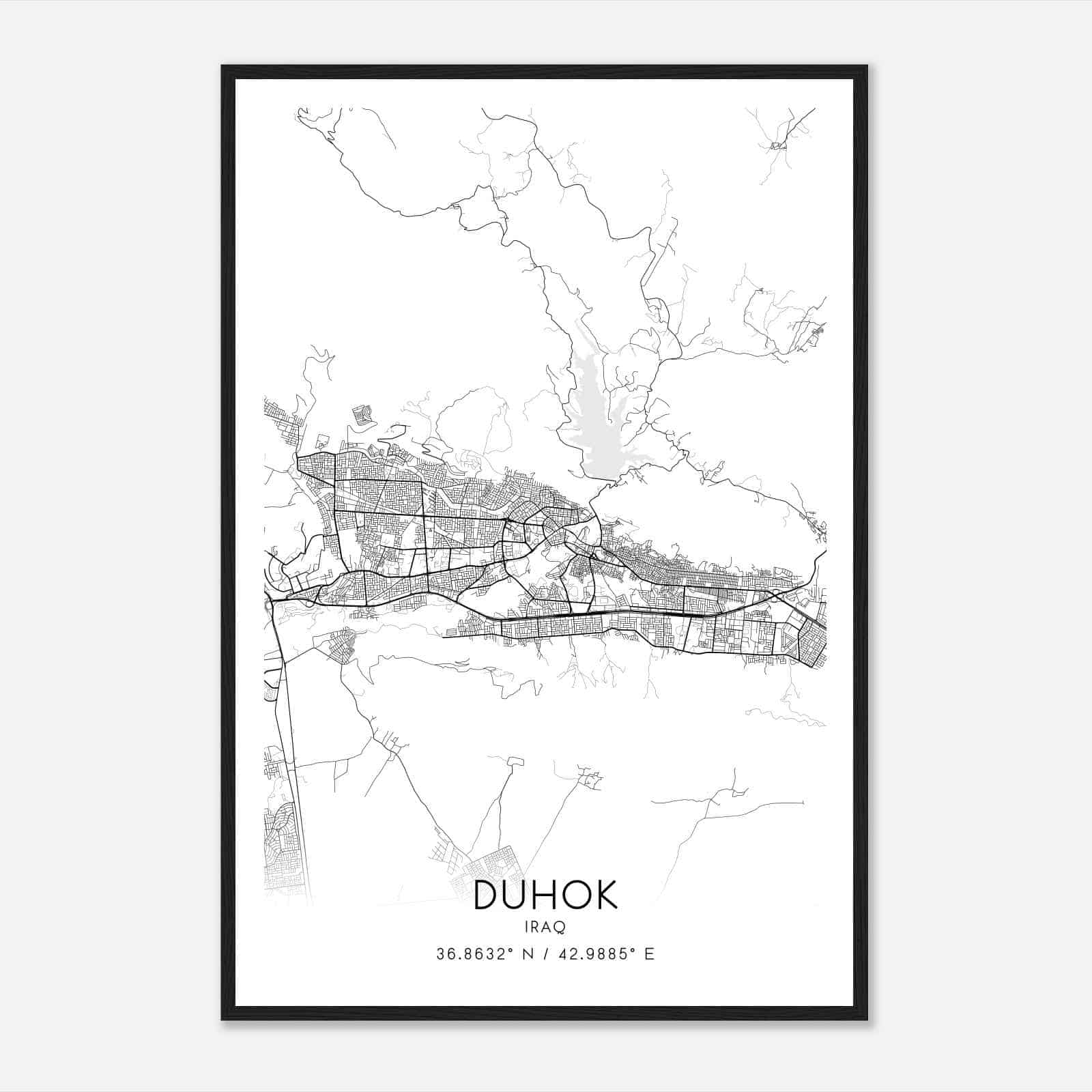 Duhok Iraq Map Poster, Duhok City Road Wall Art Print - Custom Maps ...
