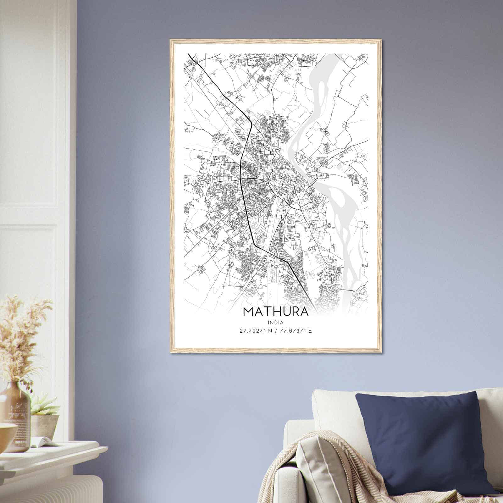 Mathura India Map Poster, Mathura City Road Wall Art Print - Custom ...