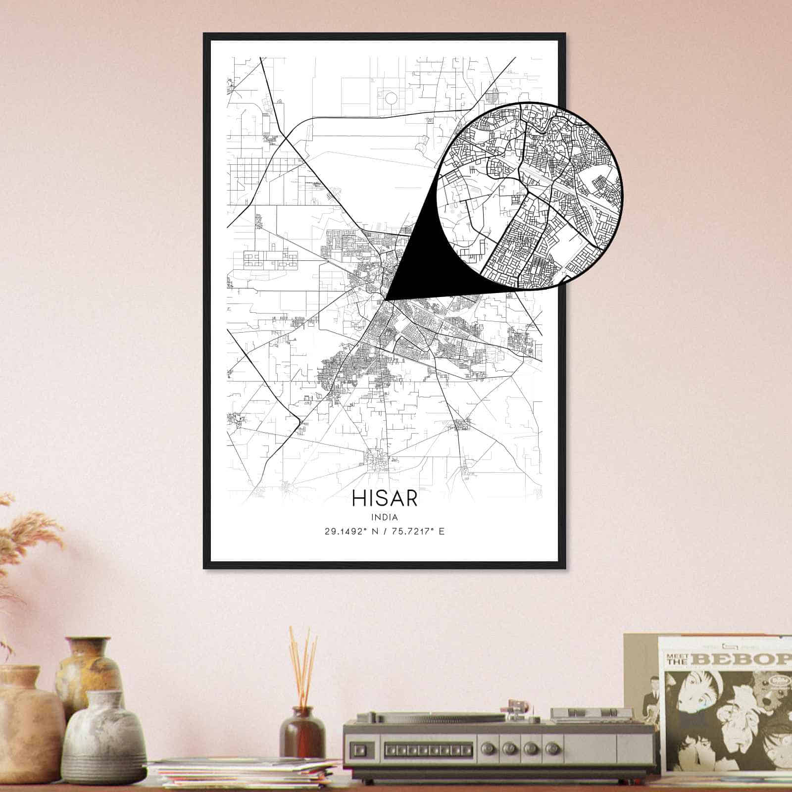 Hisar India Map Poster, Hisar City Road Wall Art Print - Custom Maps ...