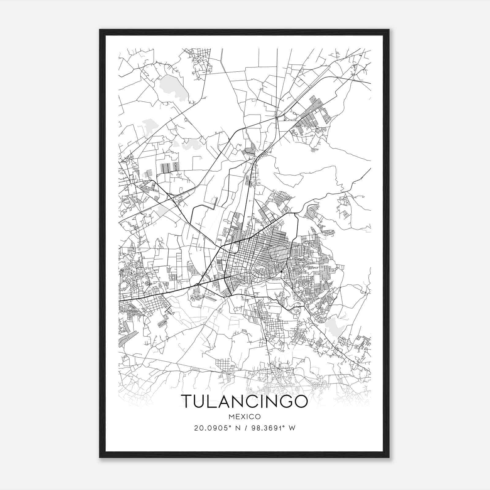 Tulancingo Mexico Map Poster, Tulancingo City Road Wall Art Print ...