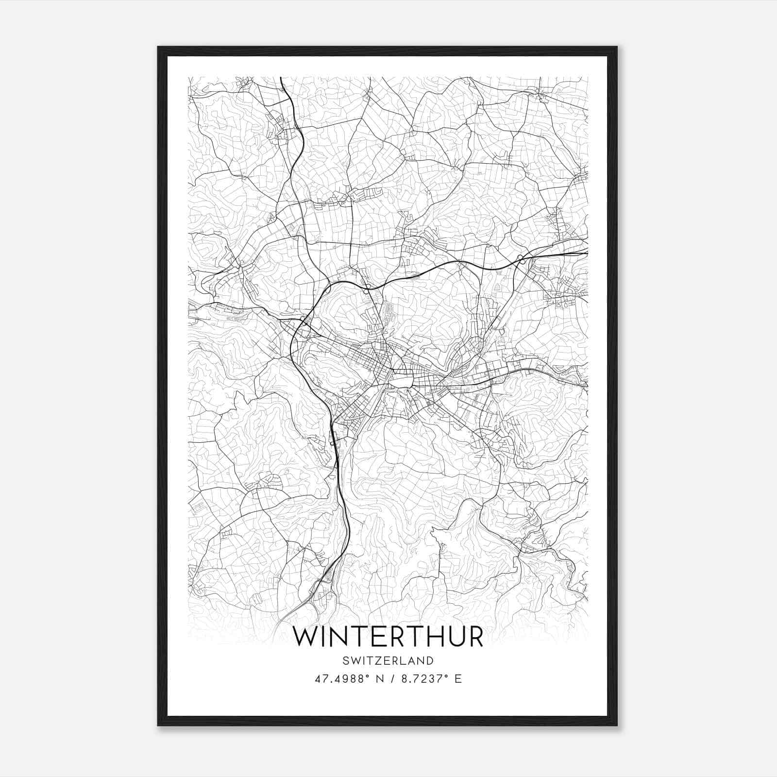 Winterthur Switzerland Map Poster, Winterthur City Road Wall Art Print ...