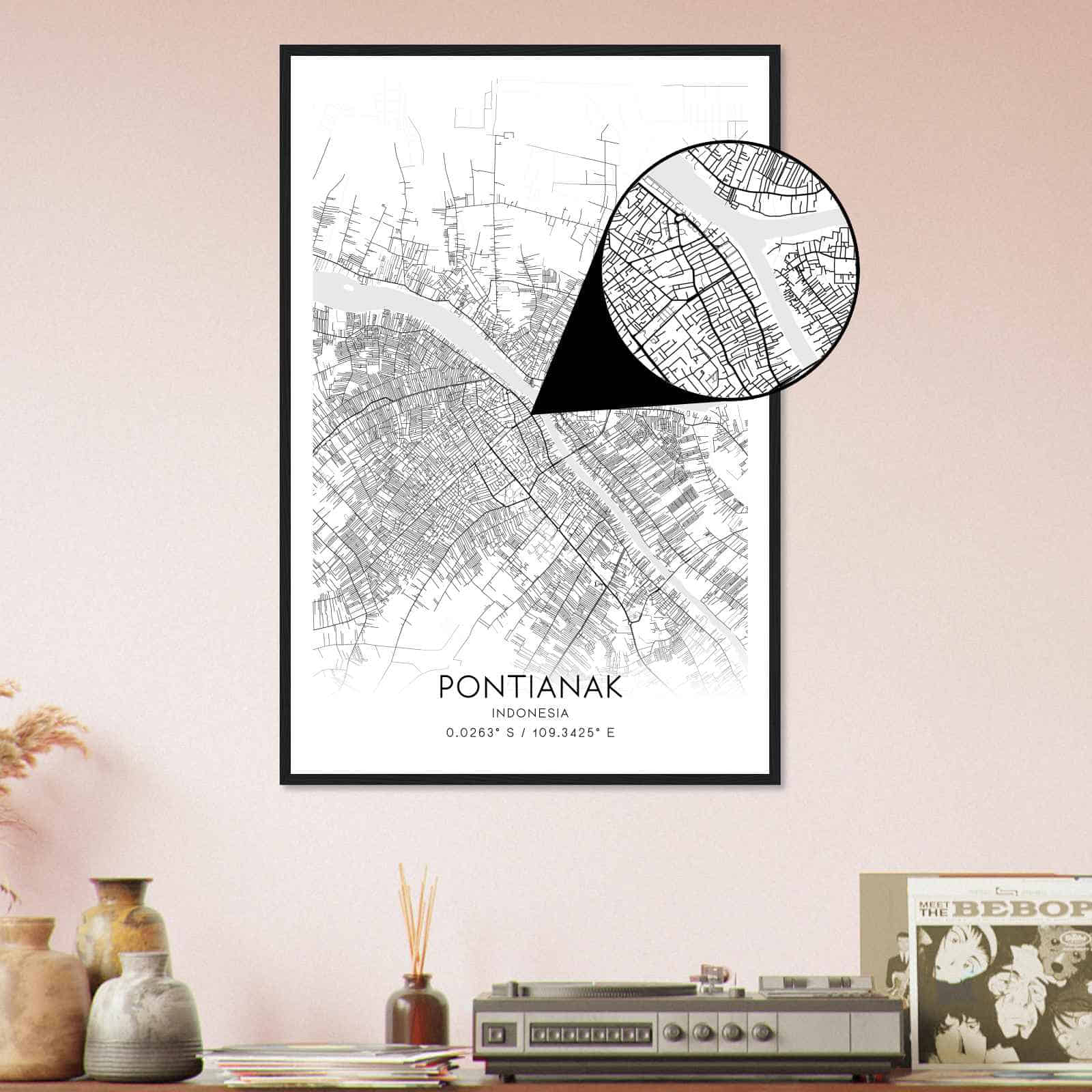 Pontianak Indonesia Map Poster, Pontianak City Road Wall Art Print ...