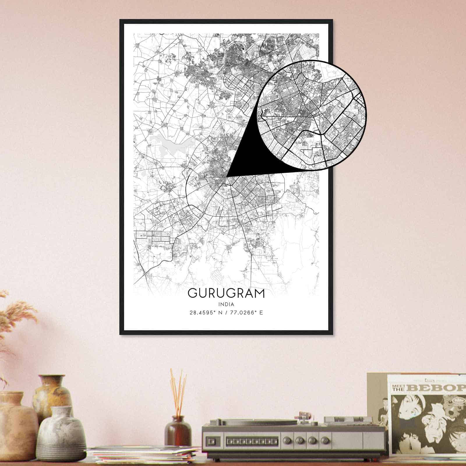 Gurugram India Map Poster, Gurugram City Road Wall Art Print - Custom ...