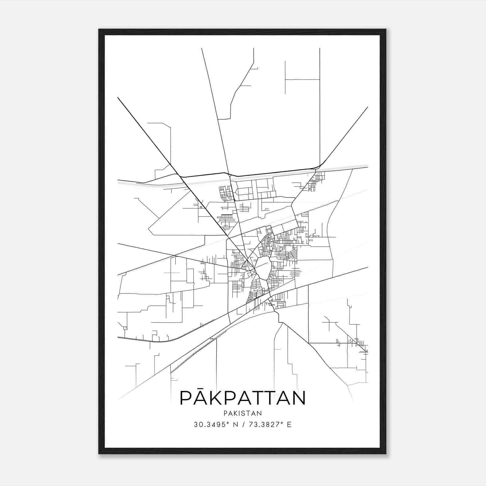 Pakpattan Pakistan Map Poster, Pakpattan City Road Wall Art Print ...