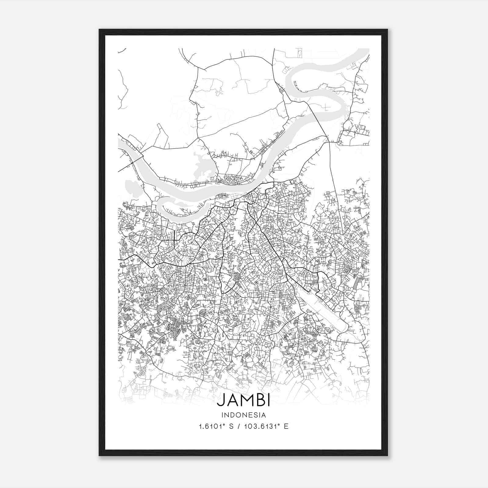 Jambi Indonesia Map Poster, Jambi City Road Wall Art Print - Custom ...