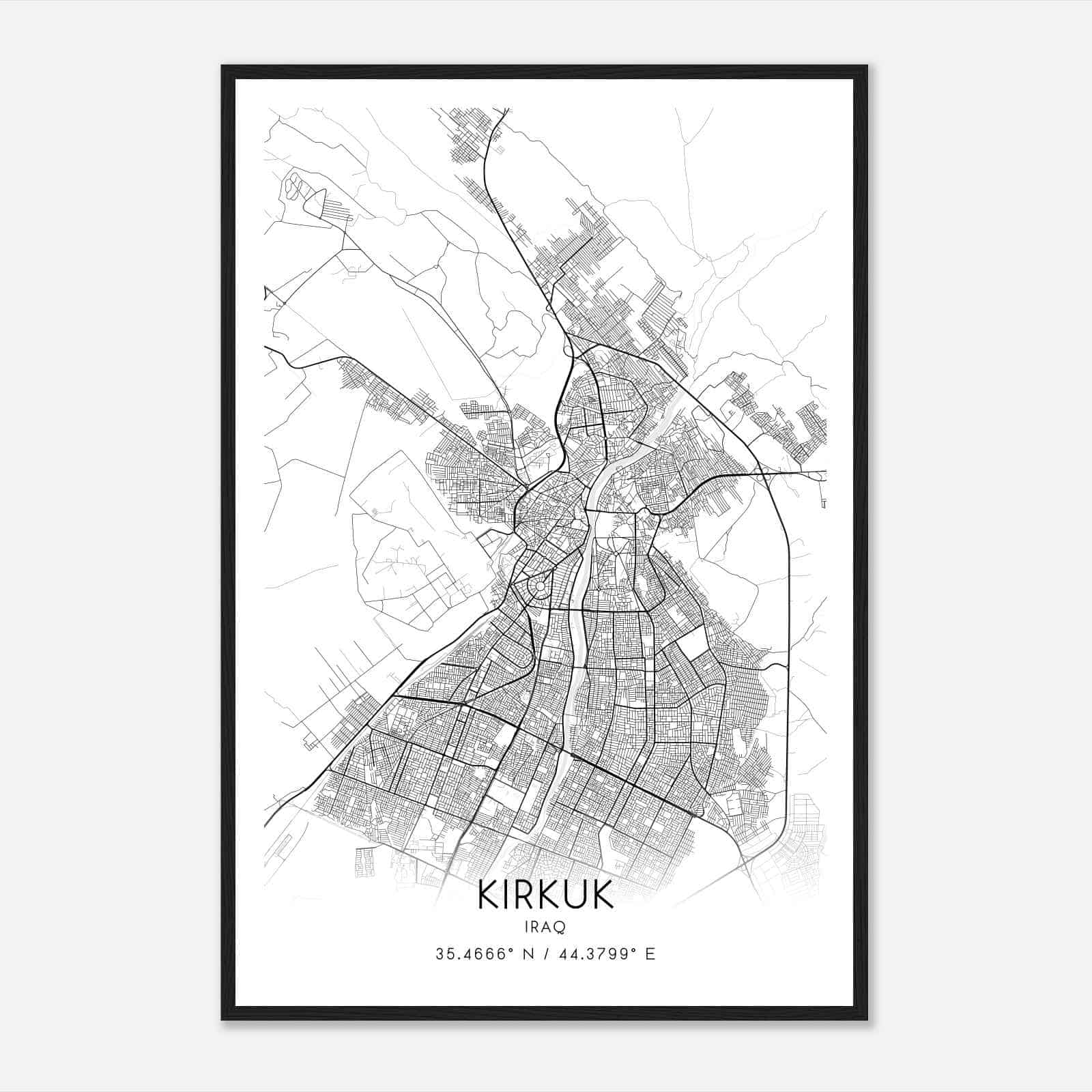 Kirkuk Iraq Map Poster, Kirkuk City Road Wall Art Print - Custom Maps & Posters