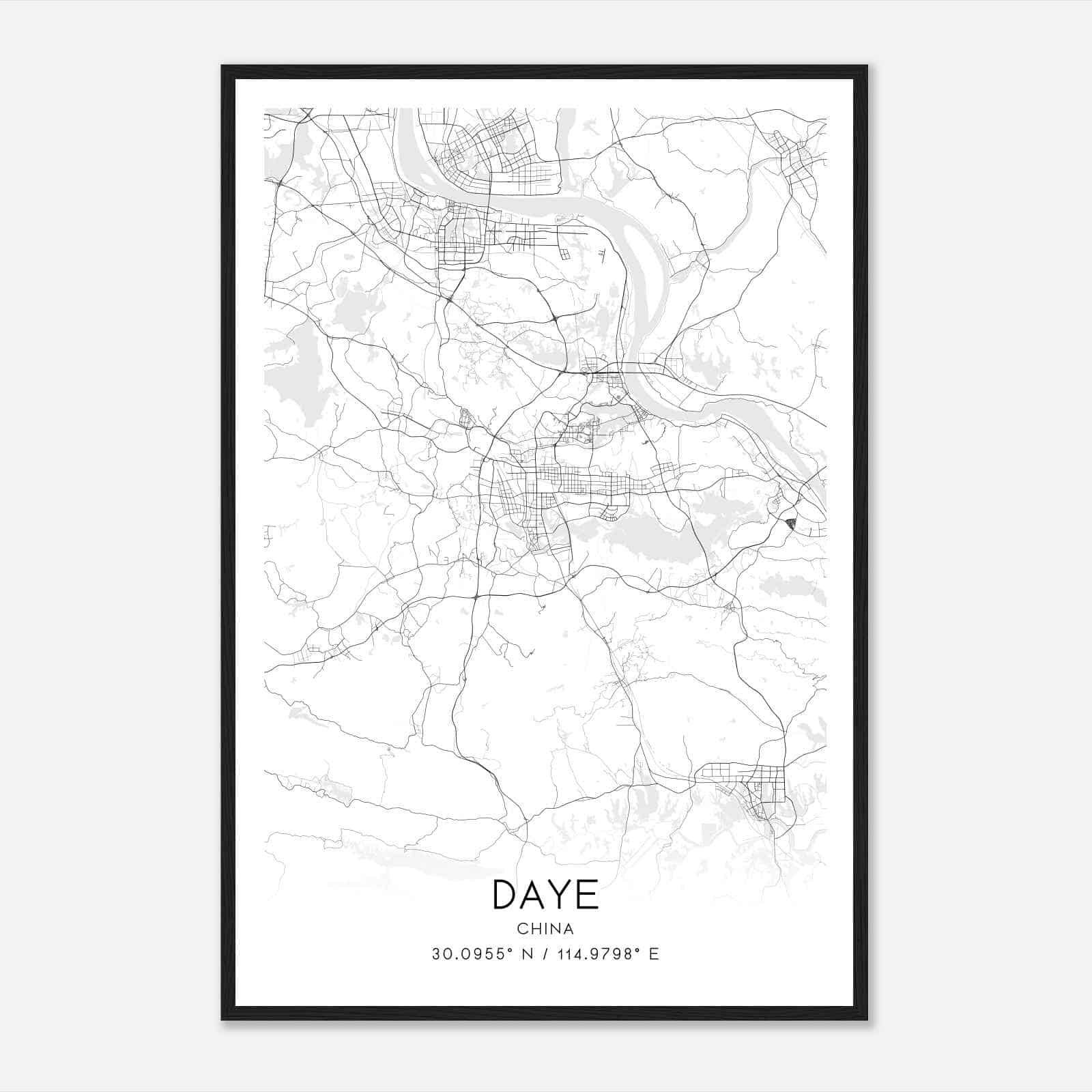 Daye China Map Poster, Daye City Road Wall Art Print - Custom Maps ...