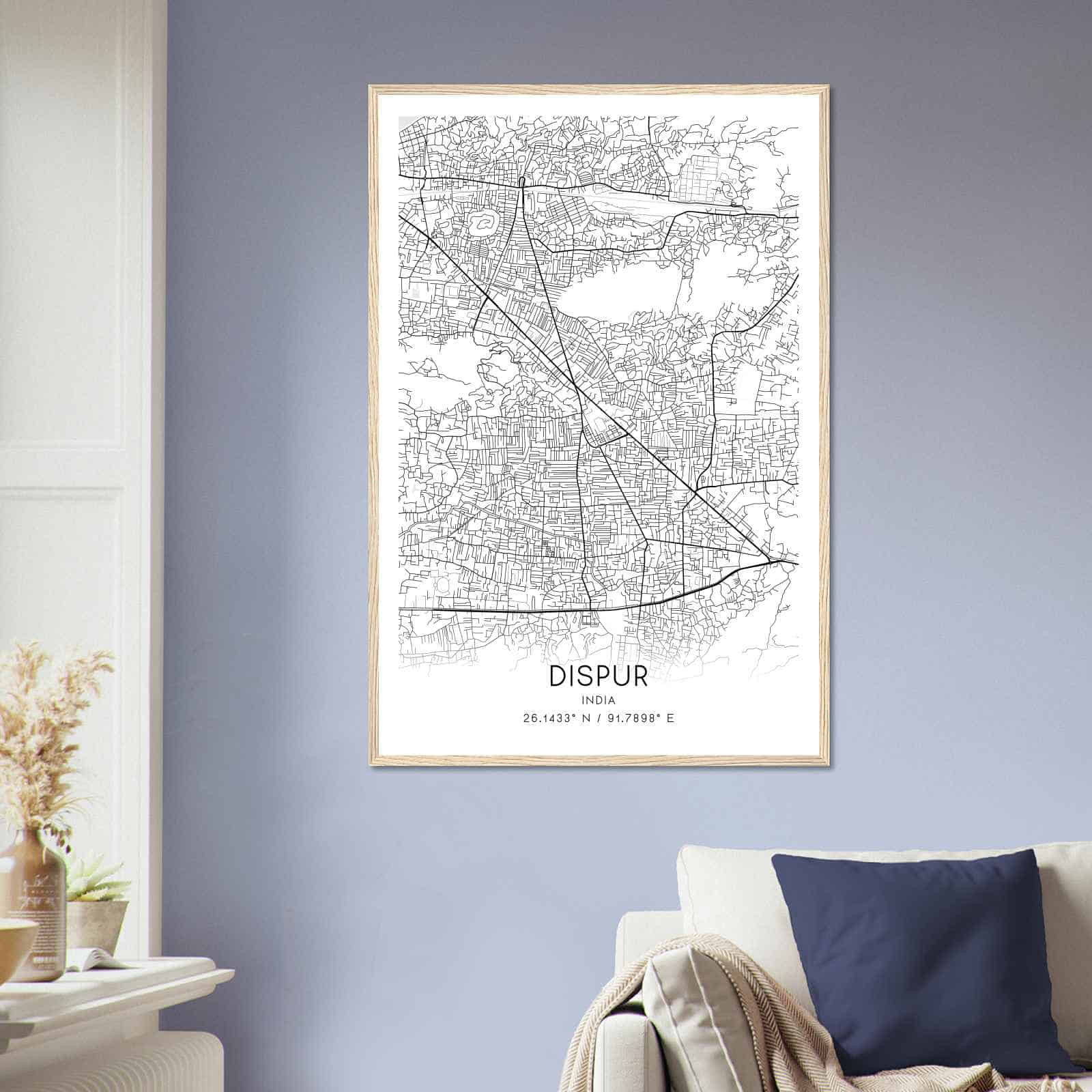 Dispur India Map Poster, Dispur City Road Wall Art Print - Custom Maps ...