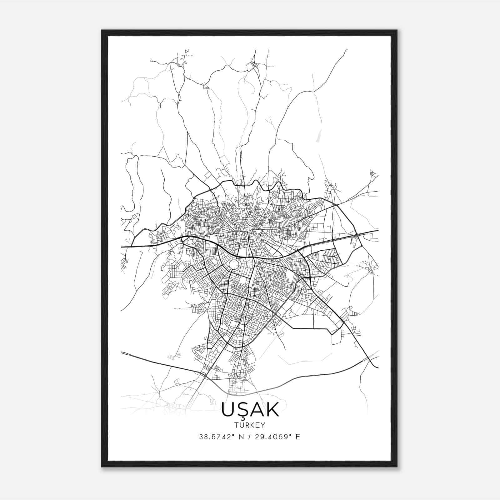 Usak Turkey Map Poster, Usak City Road Wall Art Print - Custom Maps ...