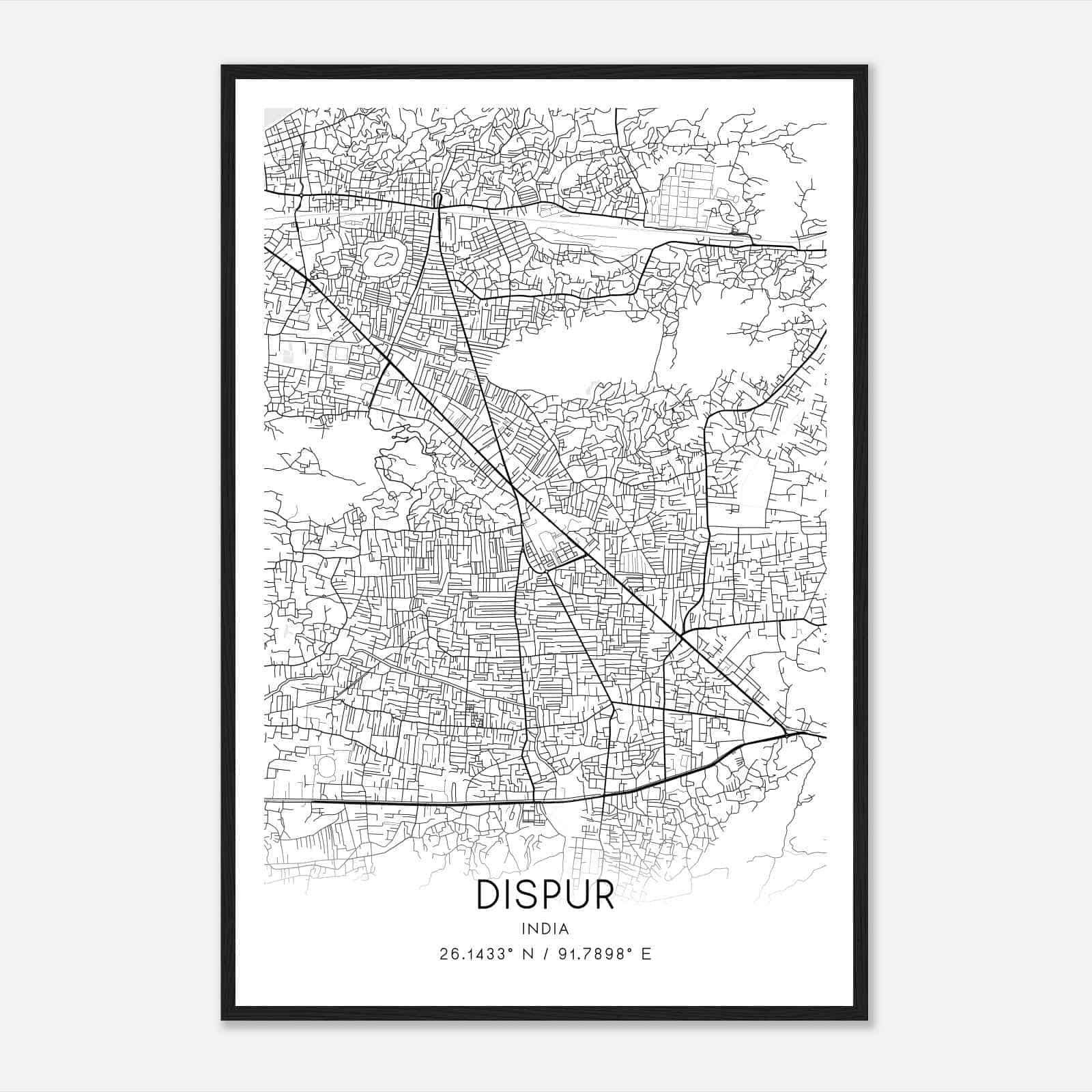 Dispur India Map Poster, Dispur City Road Wall Art Print - Custom Maps ...