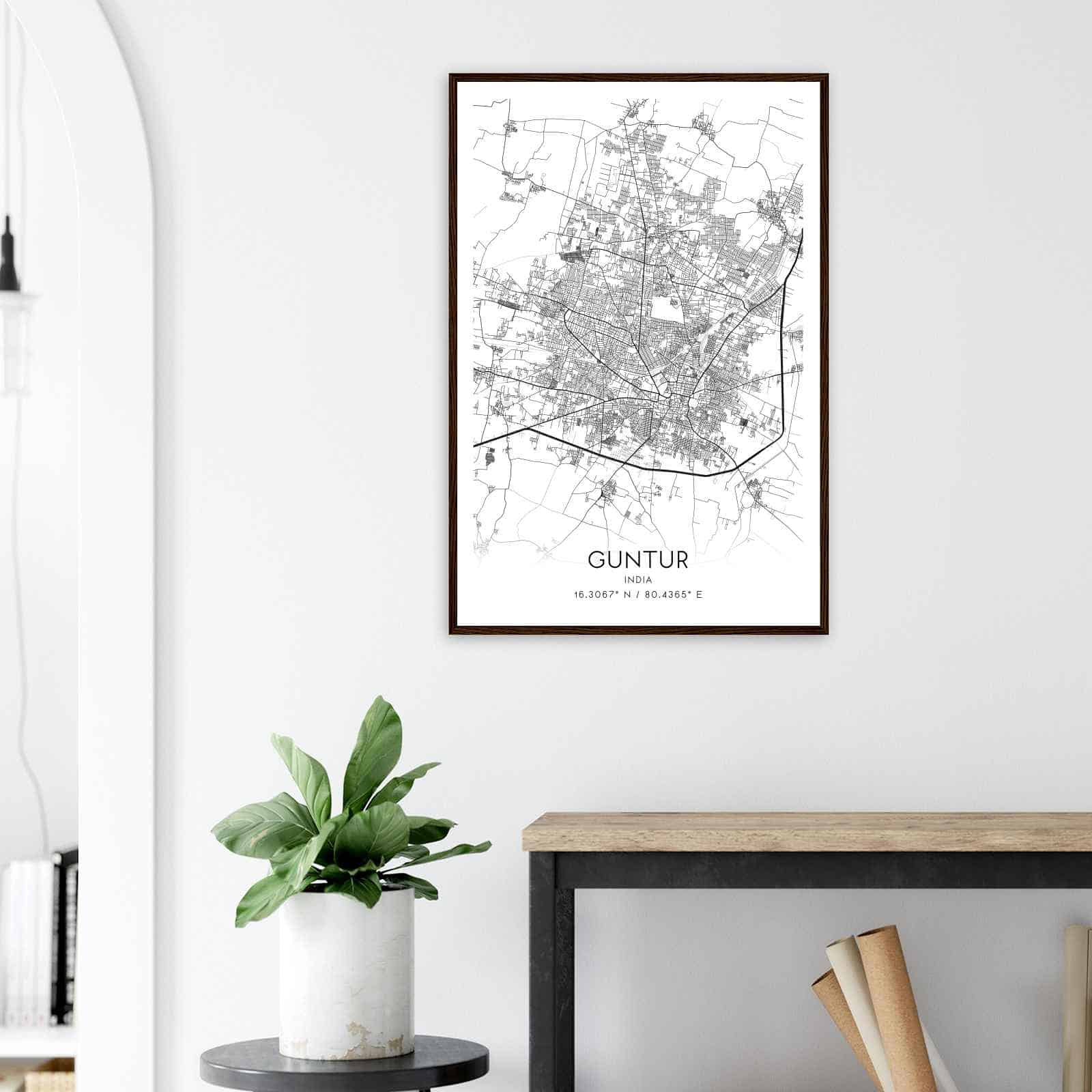 Guntur India Map Poster, Guntur City Road Wall Art Print - Custom Maps ...