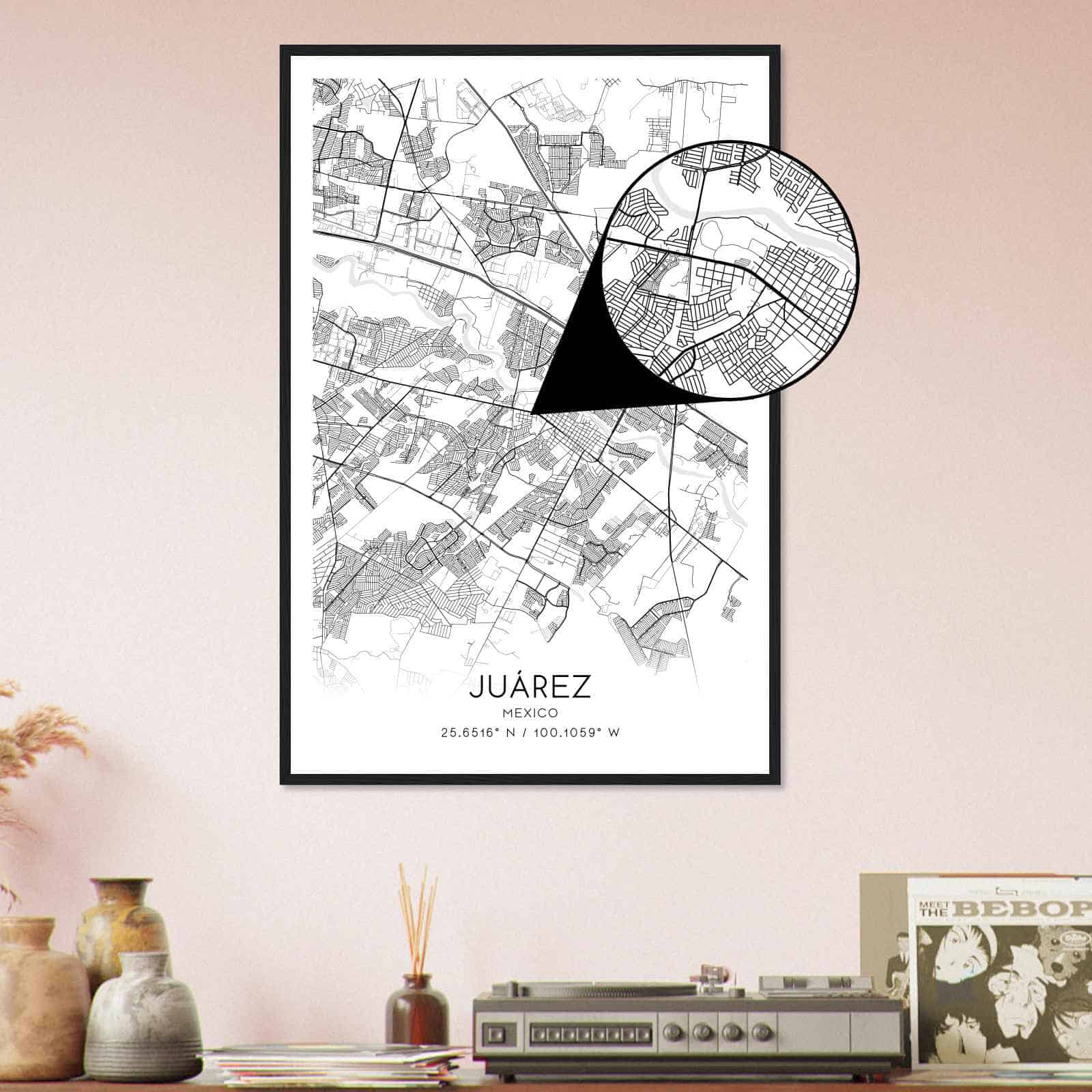 Juarez Mexico Map Poster, Juarez City Road Wall Art Print - Custom Maps & Posters