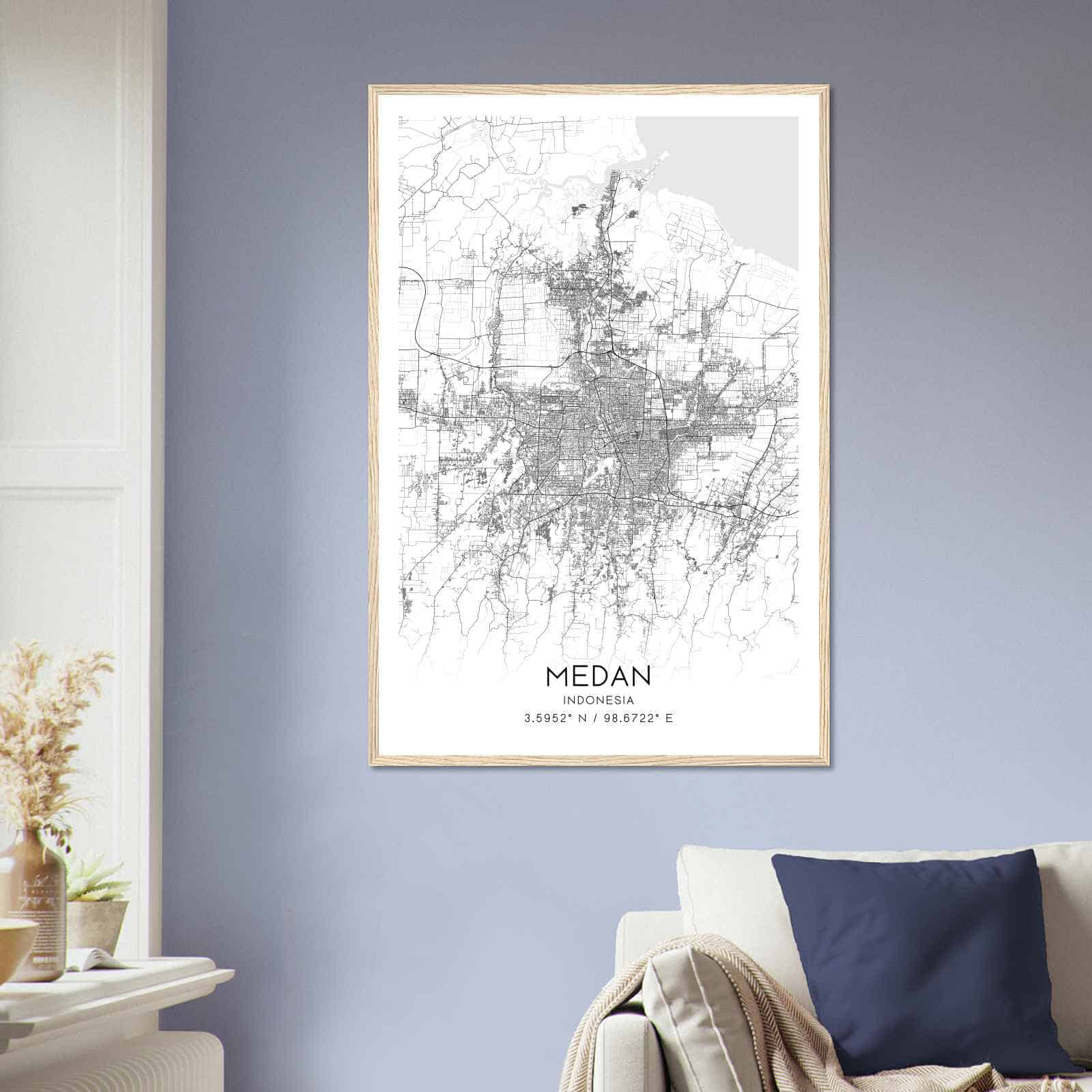 Medan Indonesia Map Poster, Medan City Road Wall Art Print - Custom ...