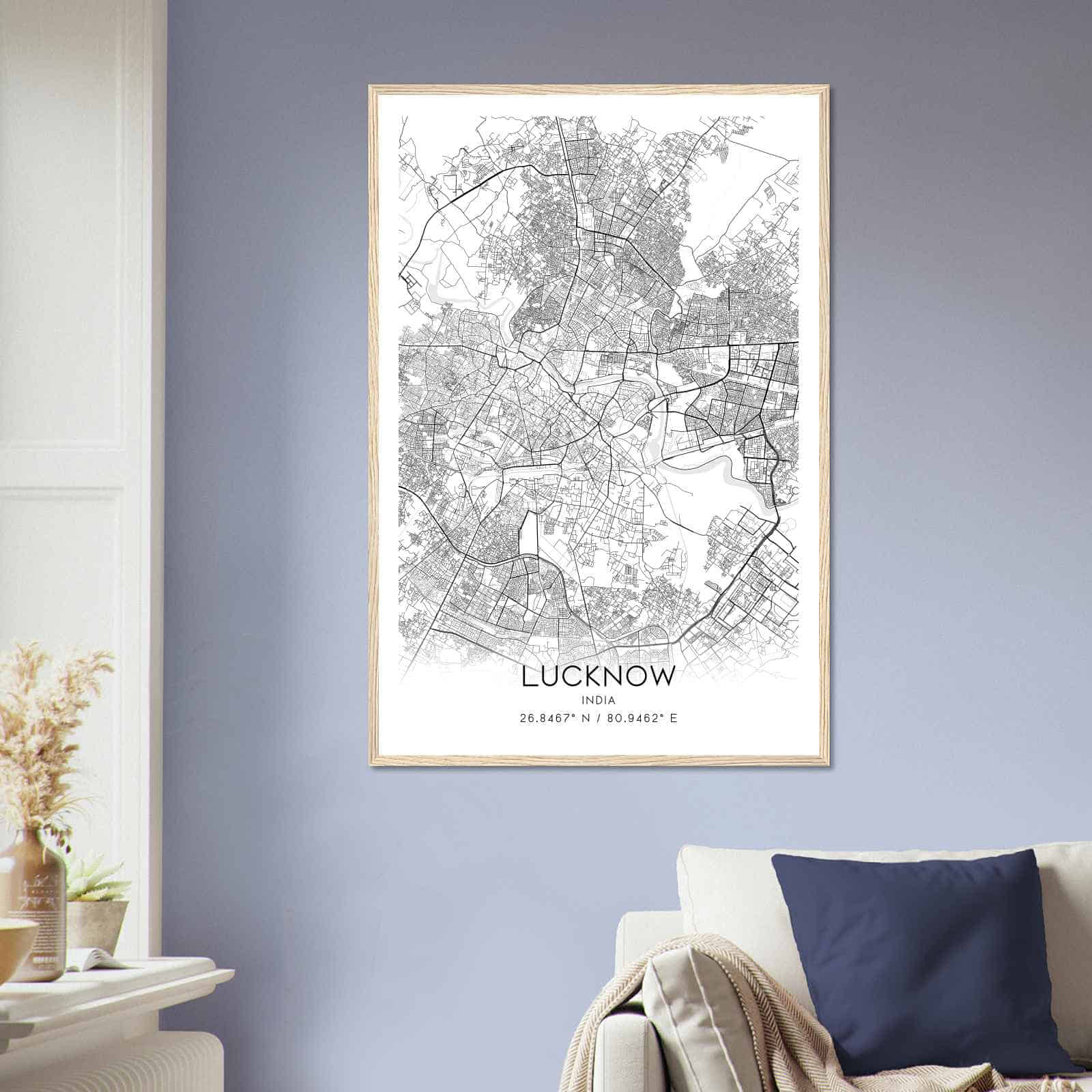 Lucknow India Map Poster, Lucknow City Road Wall Art Print - Custom ...