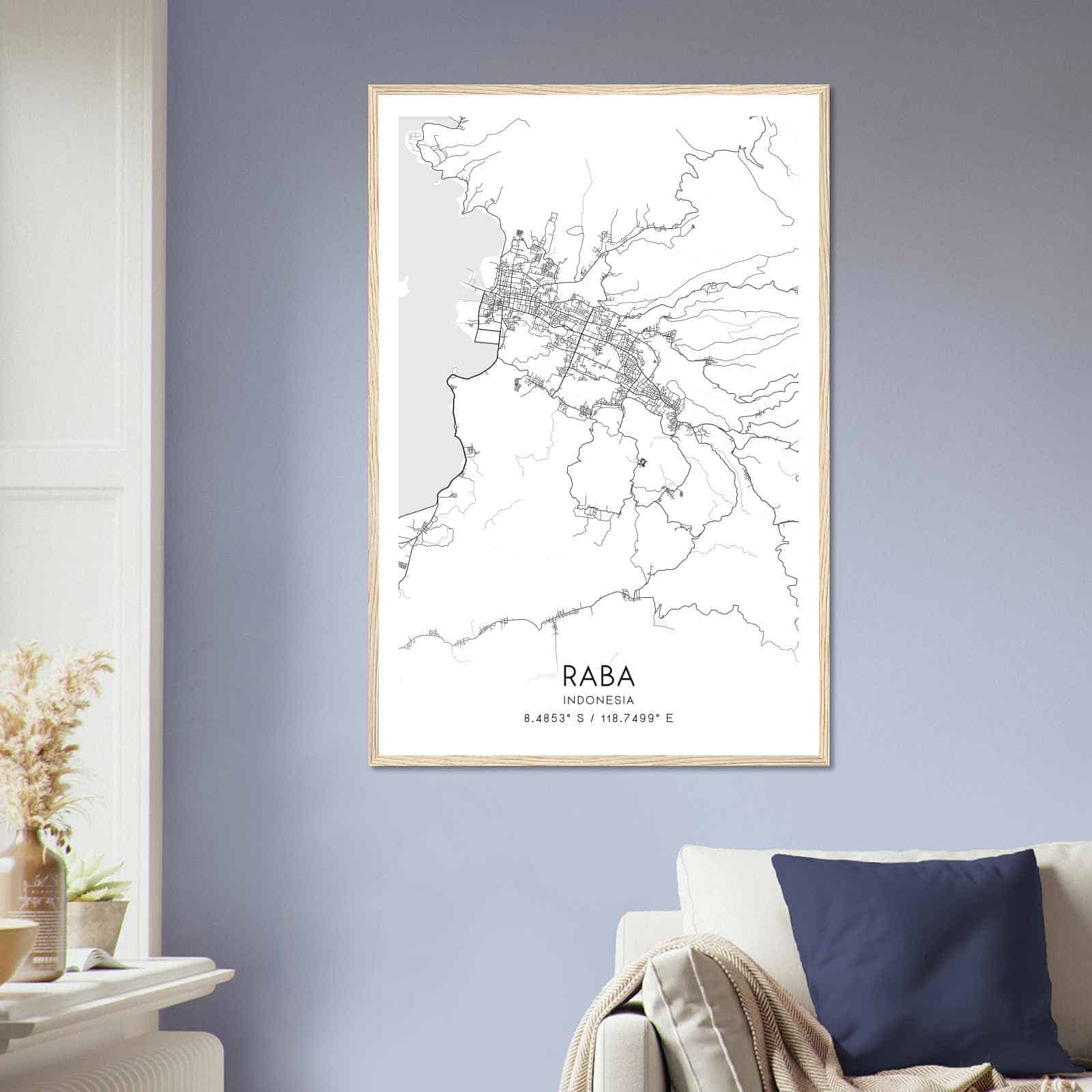 Raba Indonesia Map Poster, Raba City Road Wall Art Print - Custom Maps ...