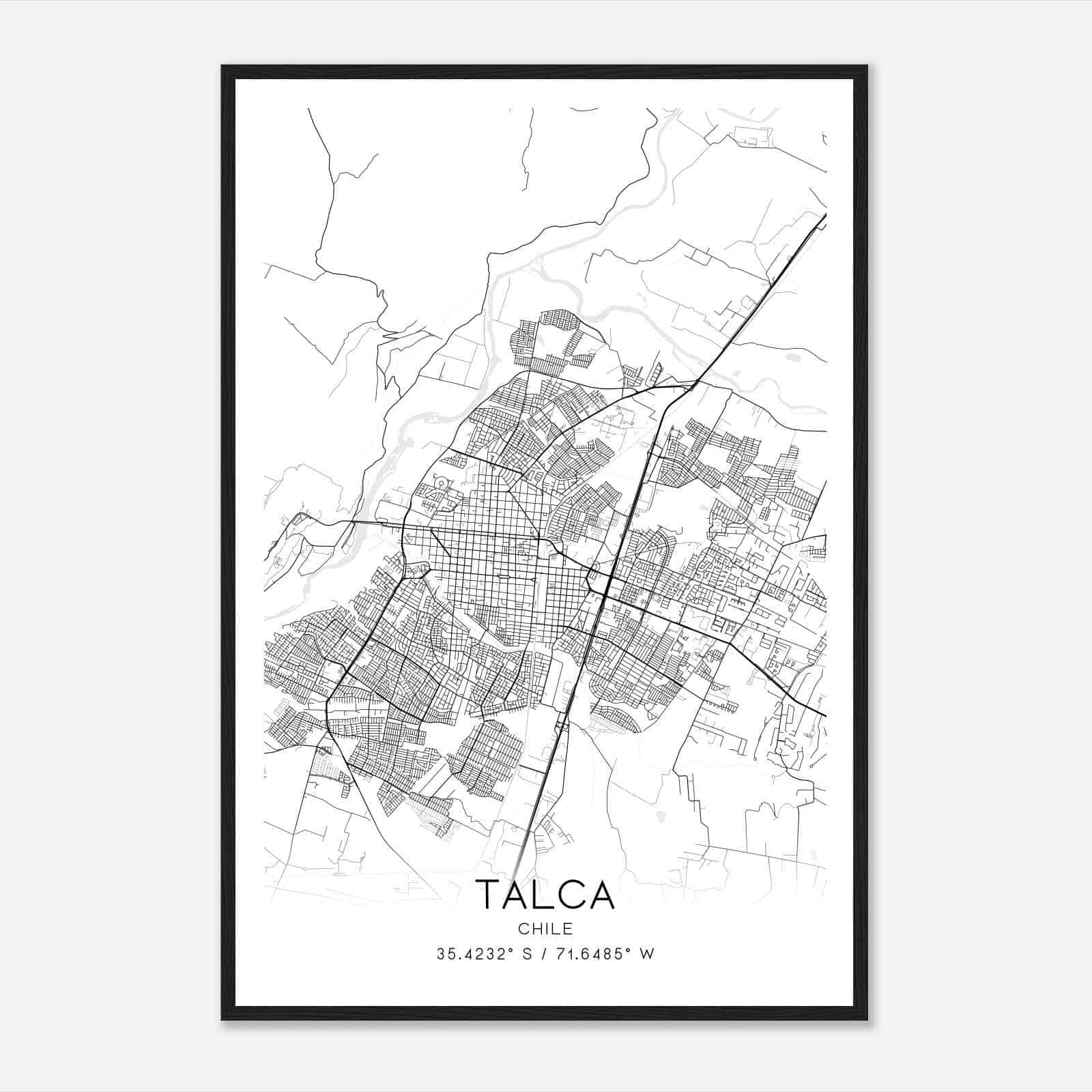Talca Chile Map Poster, Talca City Road Wall Art Print - Custom Maps ...