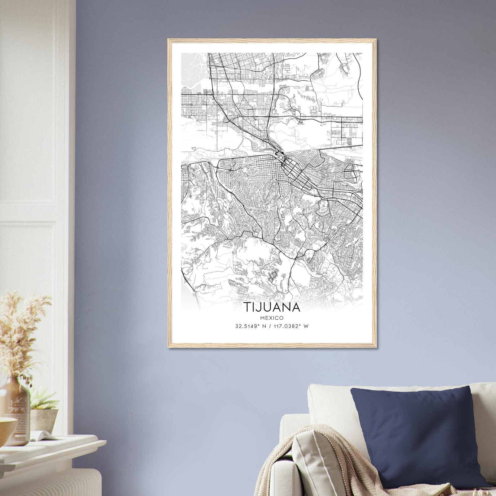 Tijuana Mexico Map Poster, Tijuana City Road Wall Art Print - Custom ...