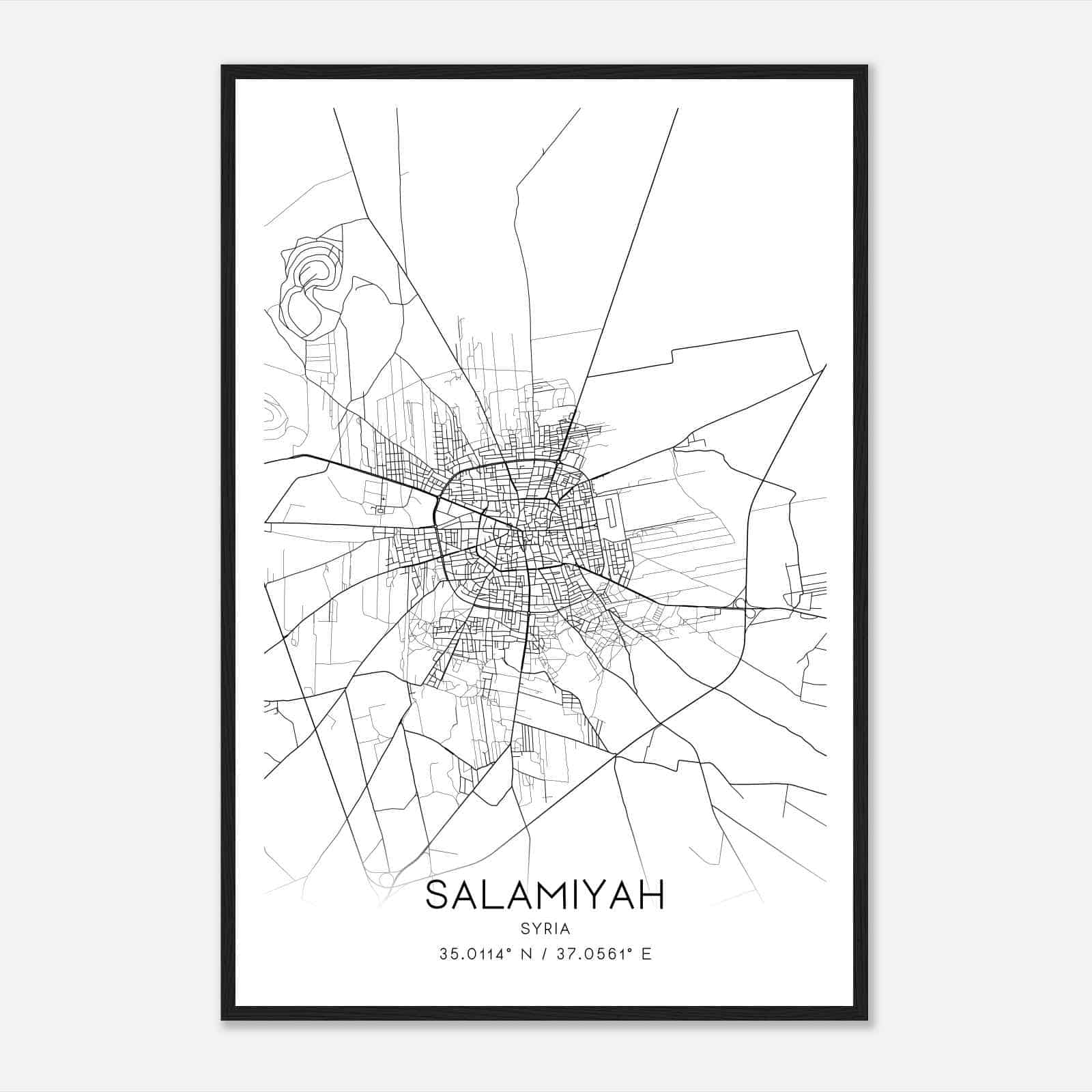 Salamiyah Syria Map Poster, Salamiyah City Road Wall Art Print - Custom ...