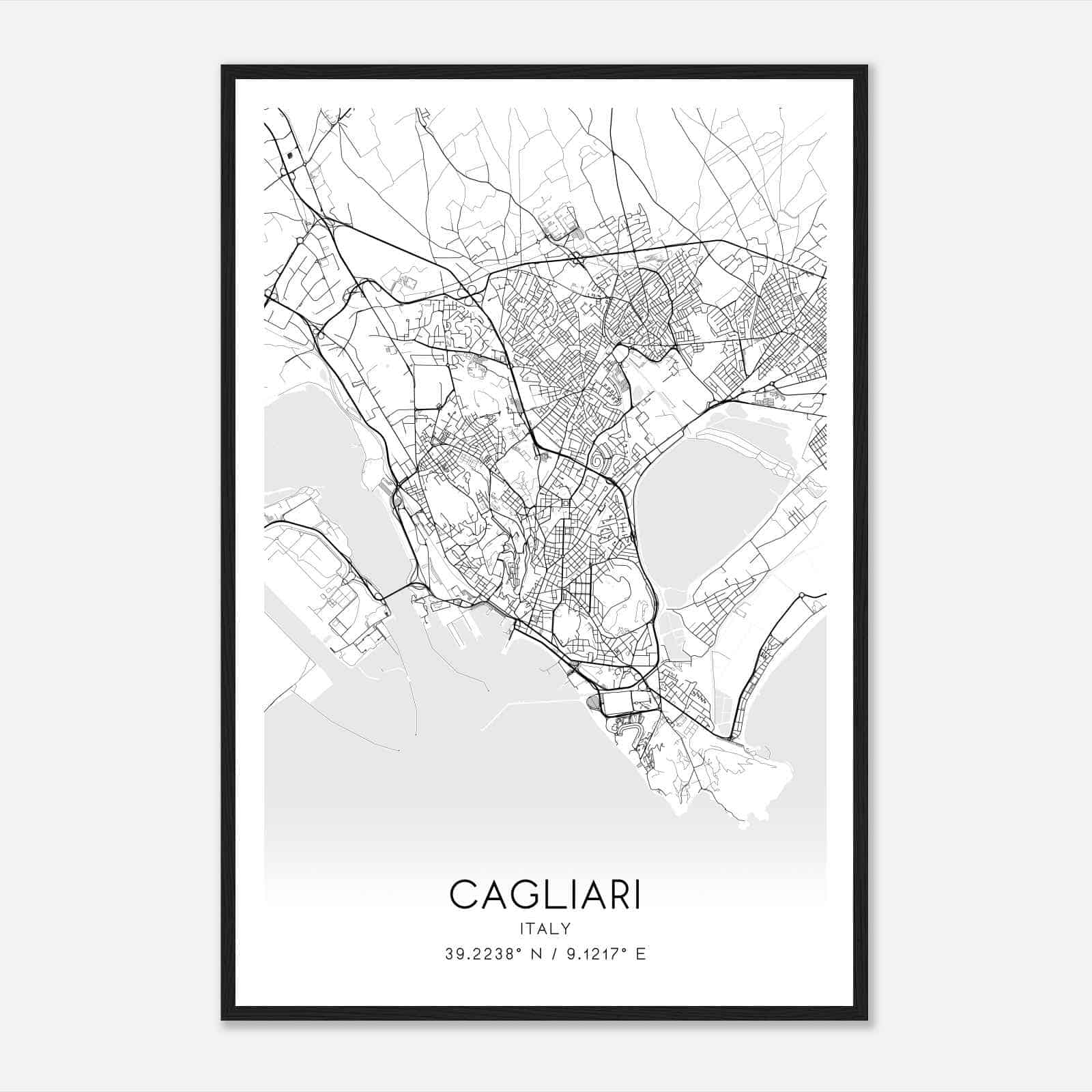 Cagliari Italy Map Poster, Cagliari City Road Wall Art Print - Custom Maps & Posters