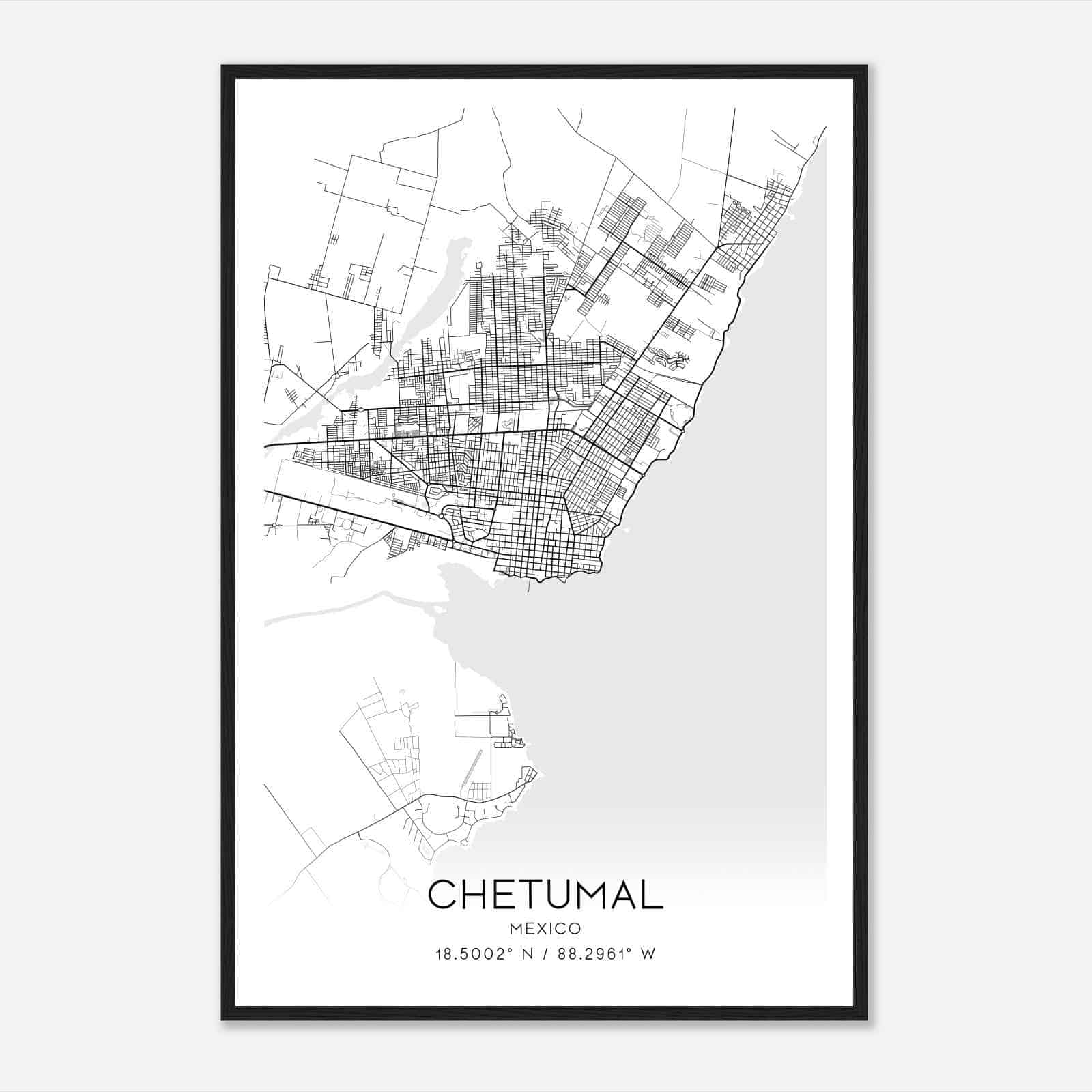 Chetumal Mexico Map Poster, Chetumal City Road Wall Art Print - Custom ...