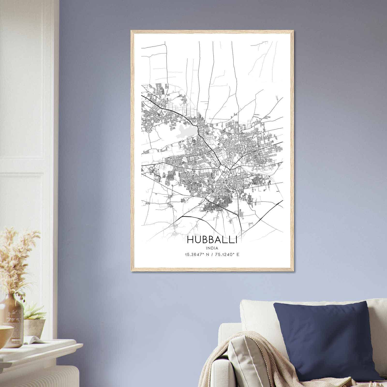 Hubballi India Map Poster, Hubballi City Road Wall Art Print - Custom ...