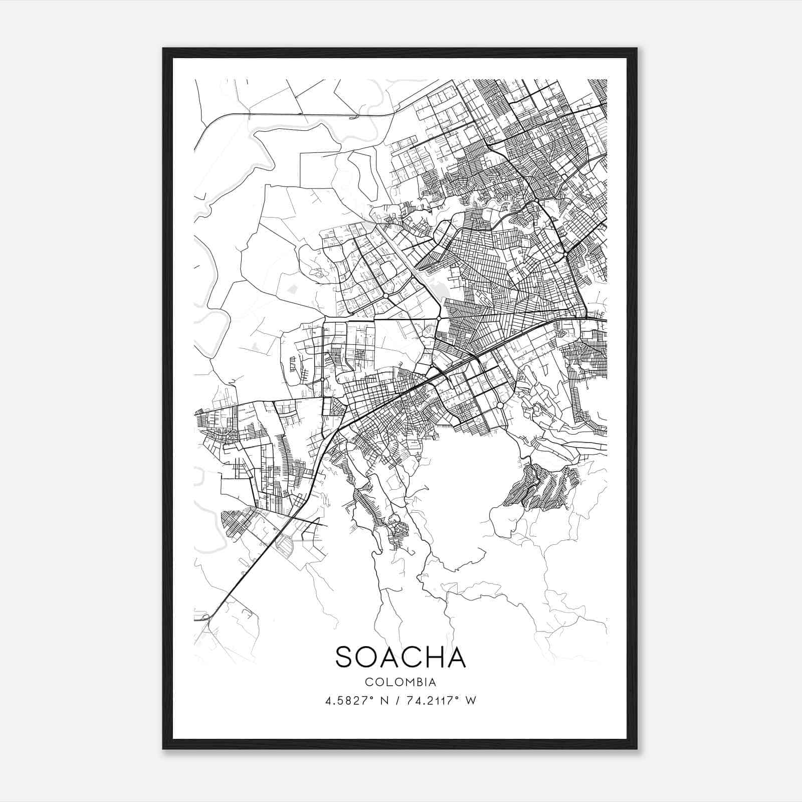 Soacha Colombia Map Poster, Soacha City Road Wall Art Print - Custom ...