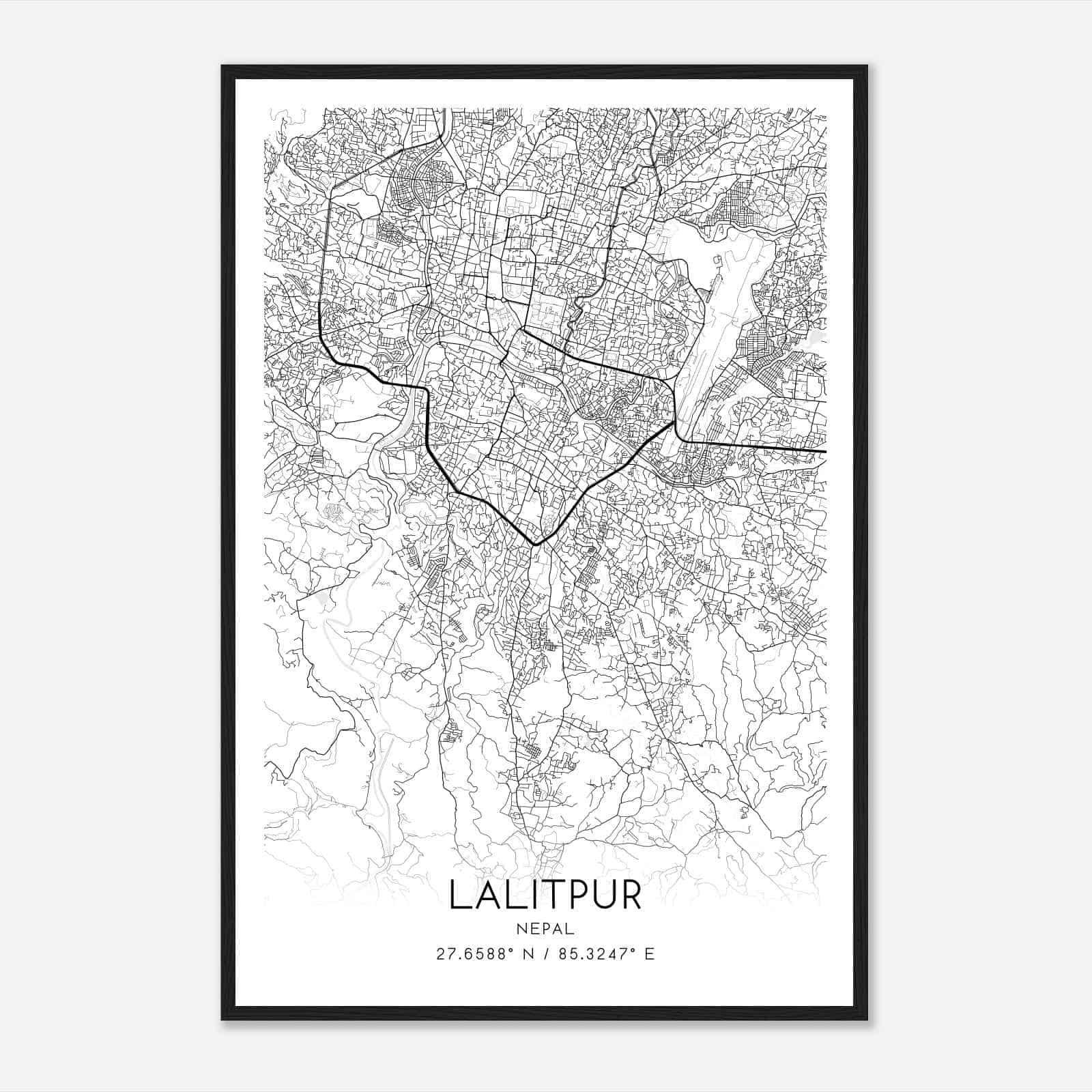 Lalitpur Nepal Map Poster, Lalitpur City Road Wall Art Print - Custom ...