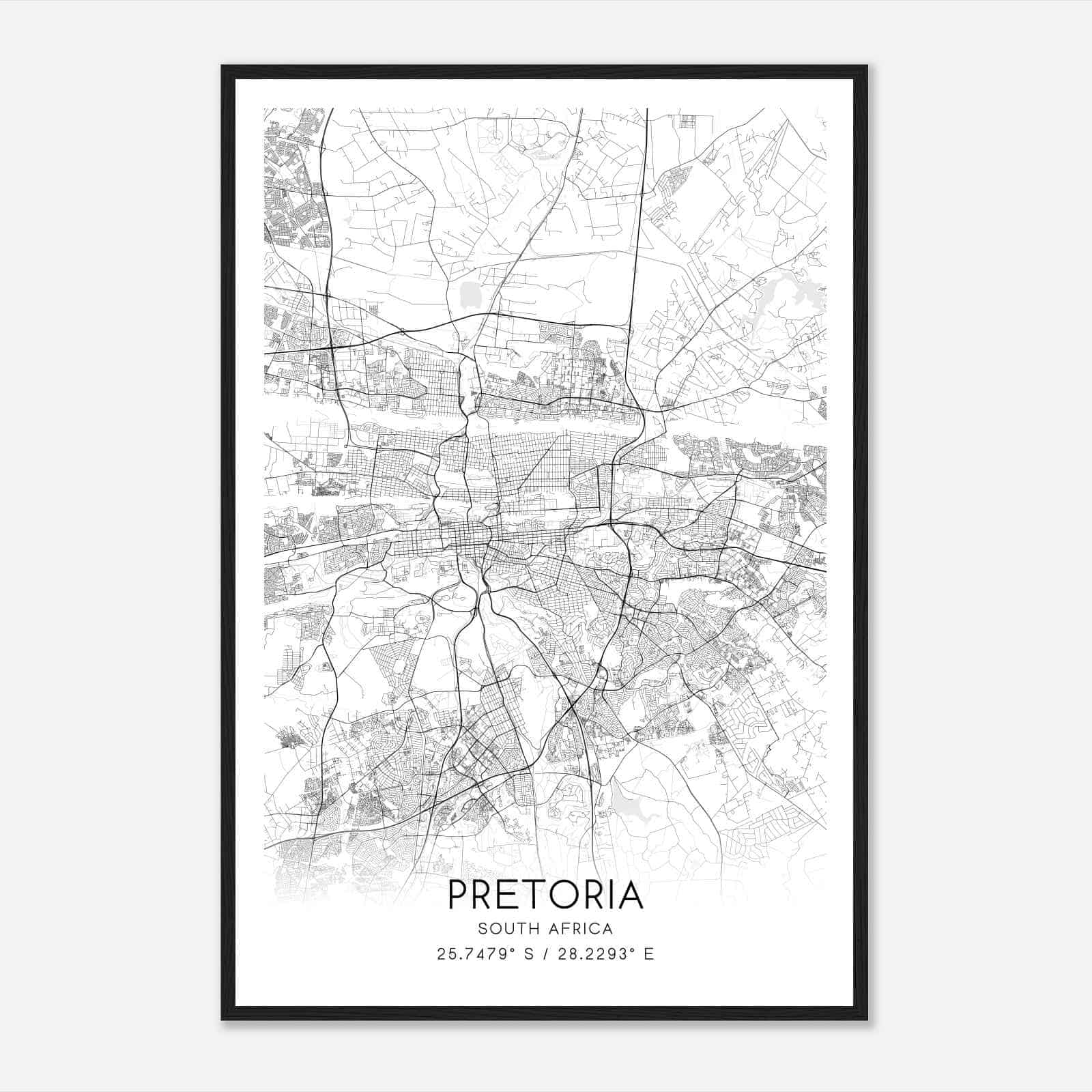 Pretoria South Africa Map Poster, Pretoria City Road Wall Art Print ...
