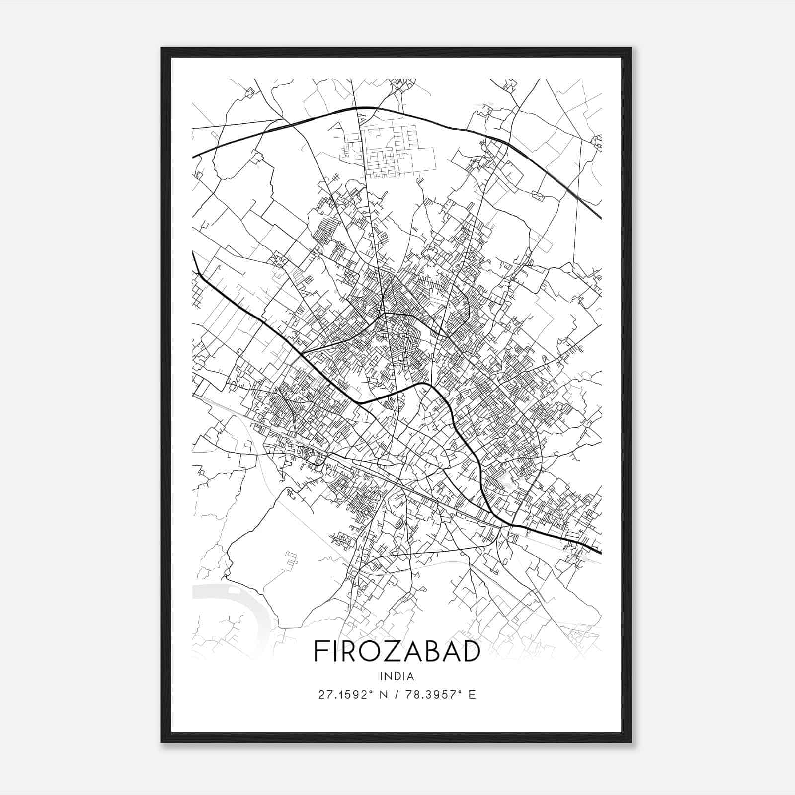 Firozabad India Map Poster, Firozabad City Road Wall Art Print - Custom ...