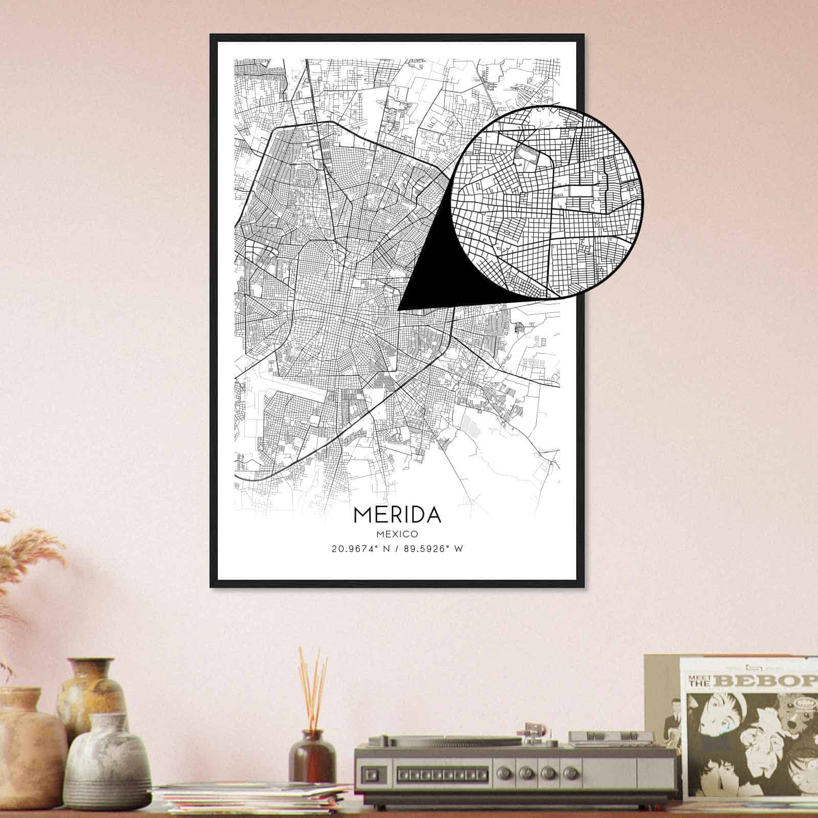 Merida Mexico Map Poster, Merida City Road Wall Art Print - Custom Maps ...