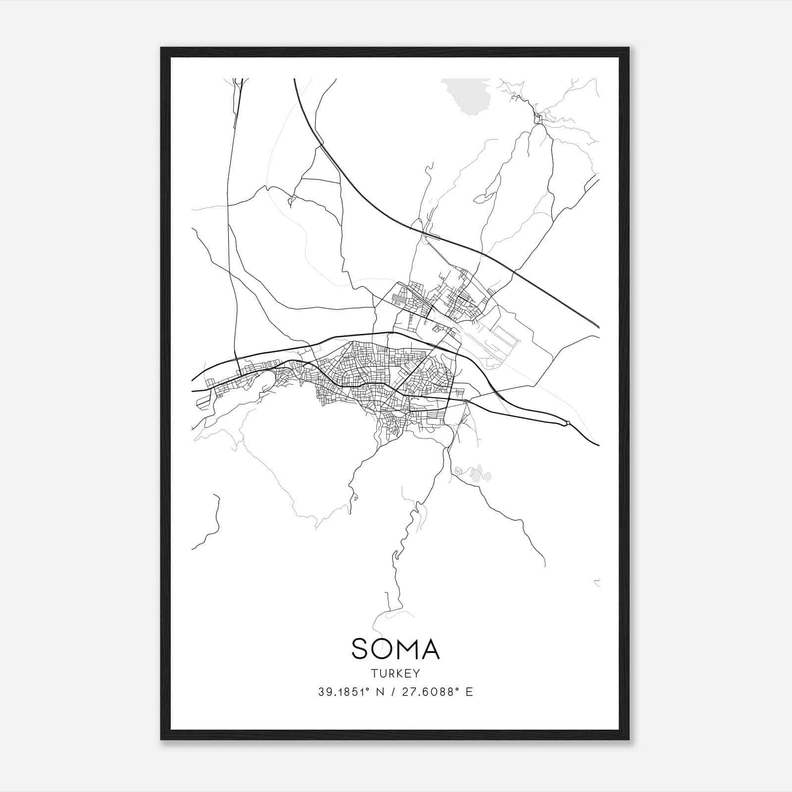 Soma Turkey Map Poster, Soma City Road Wall Art Print - Custom Maps ...