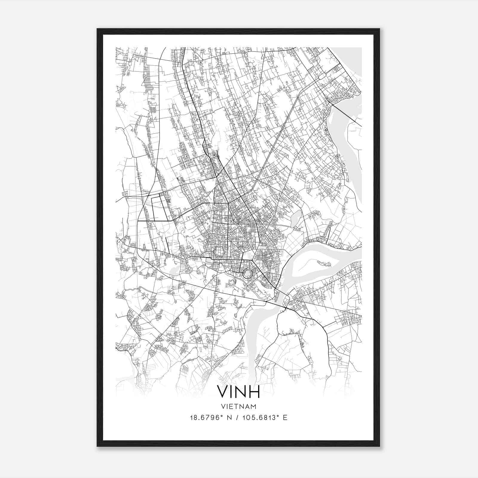 Vinh Vietnam Map Poster, Vinh City Road Wall Art Print - Custom Maps ...