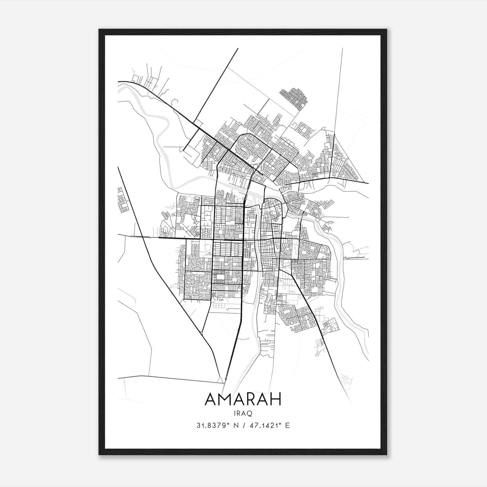 Amarah Iraq Map Poster, Amarah City Road Wall Art Print - Custom Maps ...