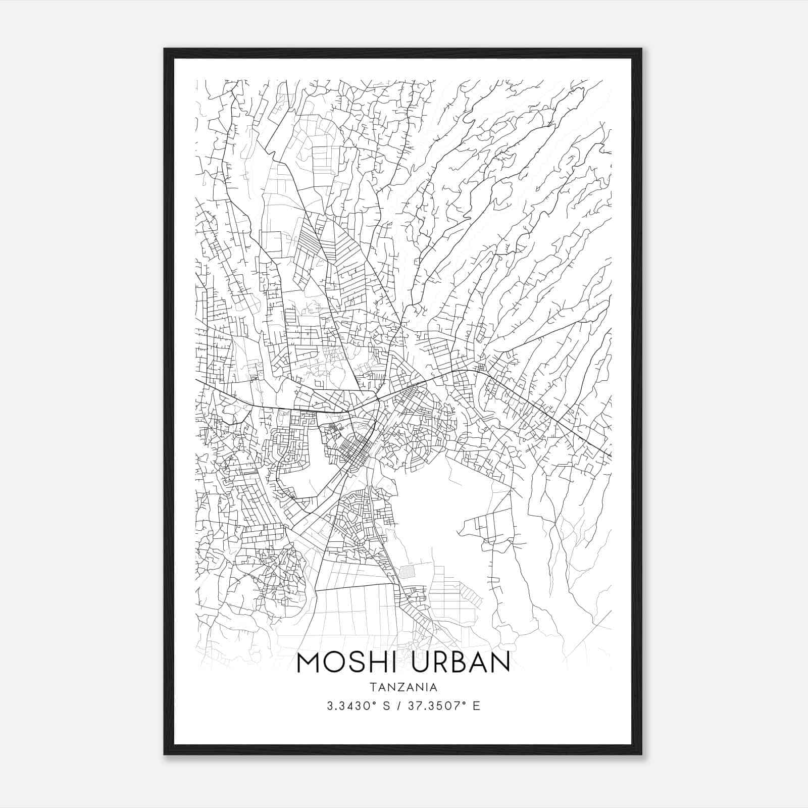 Moshi Urban Tanzania Map Poster, Moshi Urban City Road Wall Art Print ...