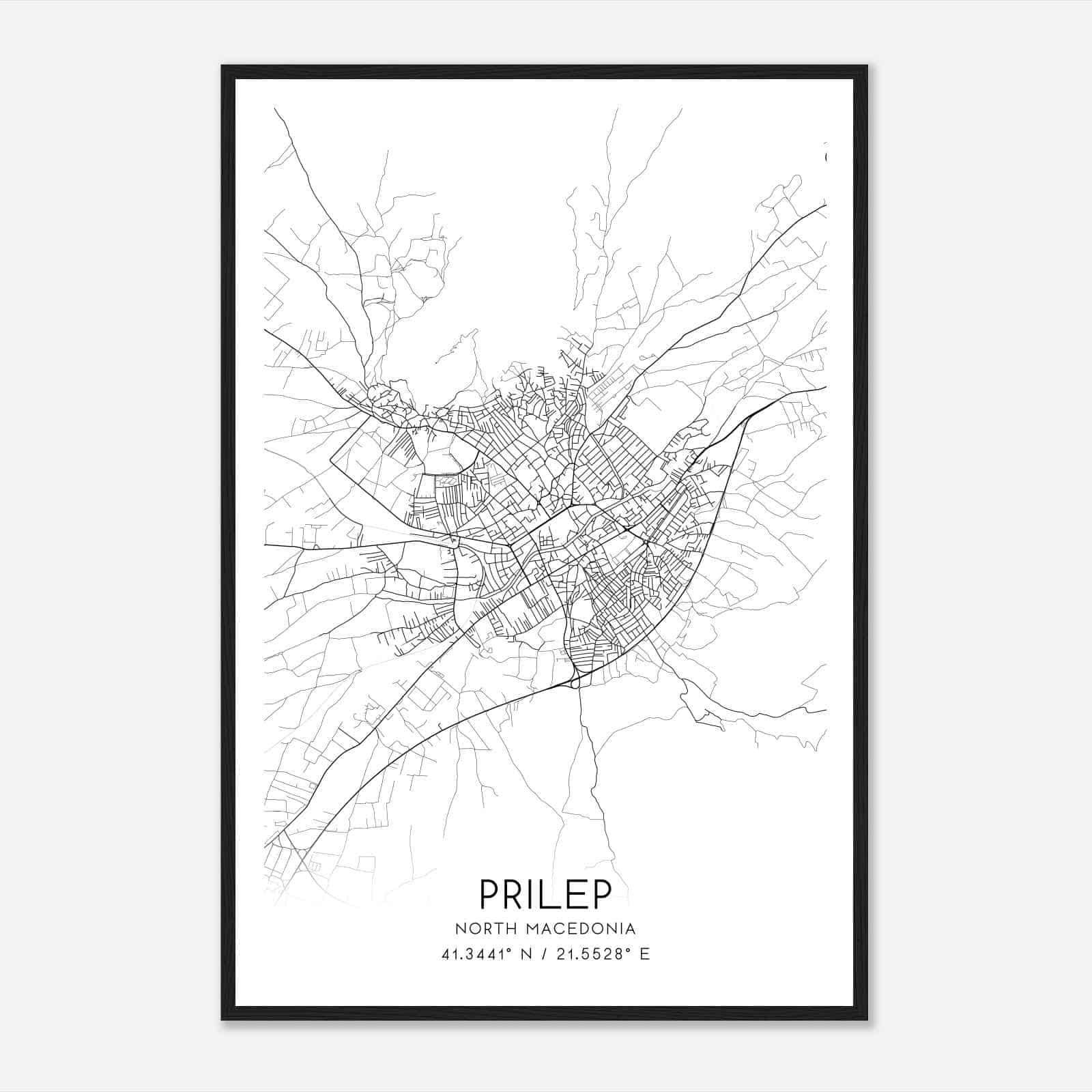 Prilep North Macedonia Map Poster, Prilep City Road Wall Art Print ...
