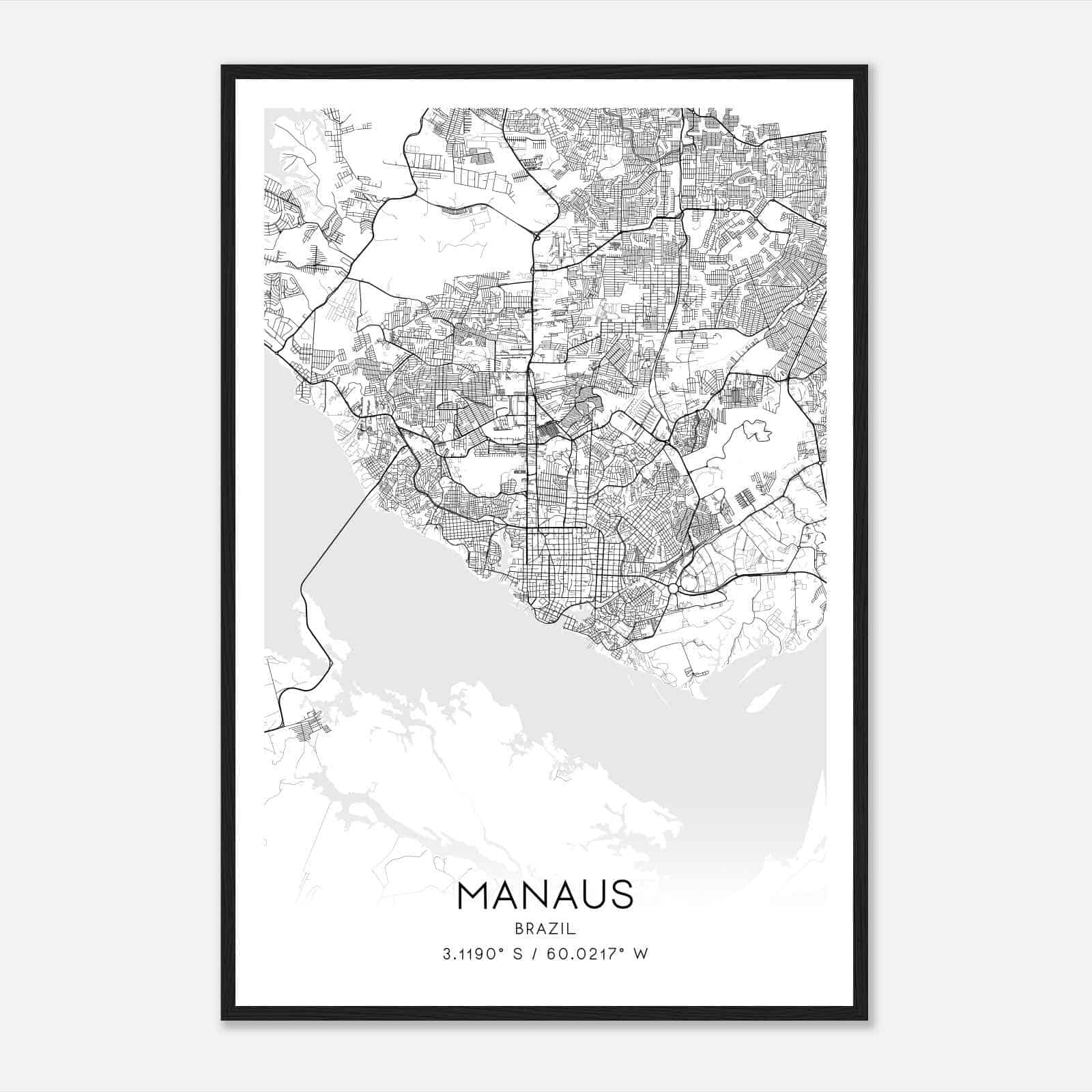 Manaus Brazil Map Poster, Manaus City Road Wall Art Print - Custom Maps ...