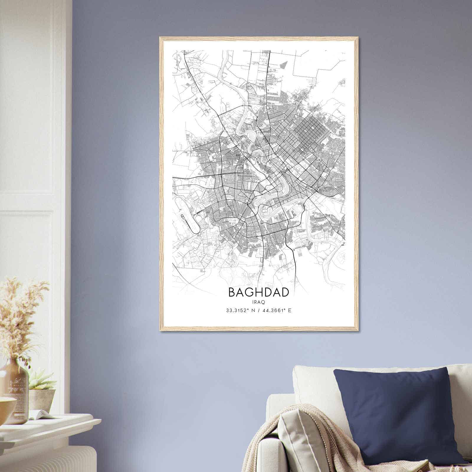 Baghdad Iraq Map Poster, Baghdad City Road Wall Art Print - Custom Maps ...