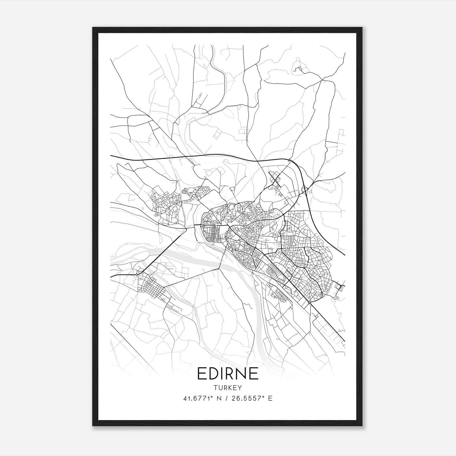 Edirne Turkey Map Poster, Edirne City Road Wall Art Print - Custom Maps ...