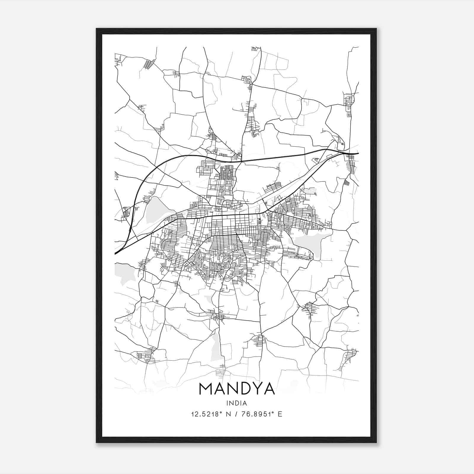 Mandya India Map Poster, Mandya City Road Wall Art Print - Custom Maps ...