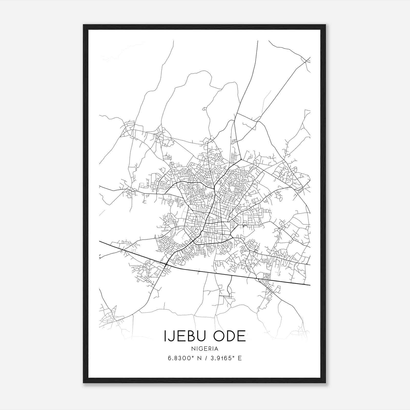 Ijebu Ode Nigeria Map Poster, Ijebu Ode City Road Wall Art Print ...