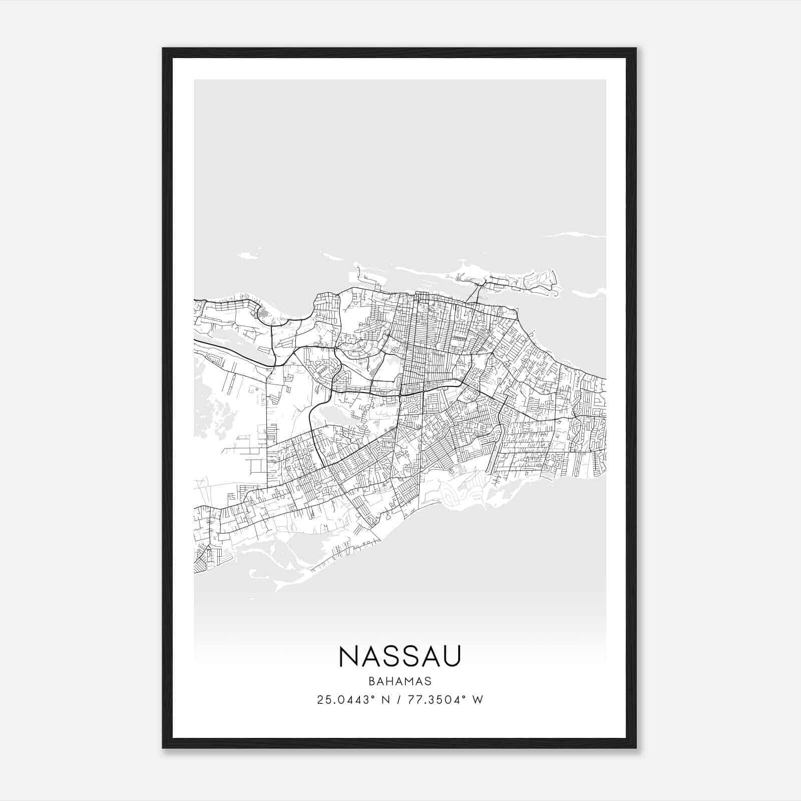 Nassau Bahamas Map Poster, Nassau City Road Wall Art Print - Custom ...
