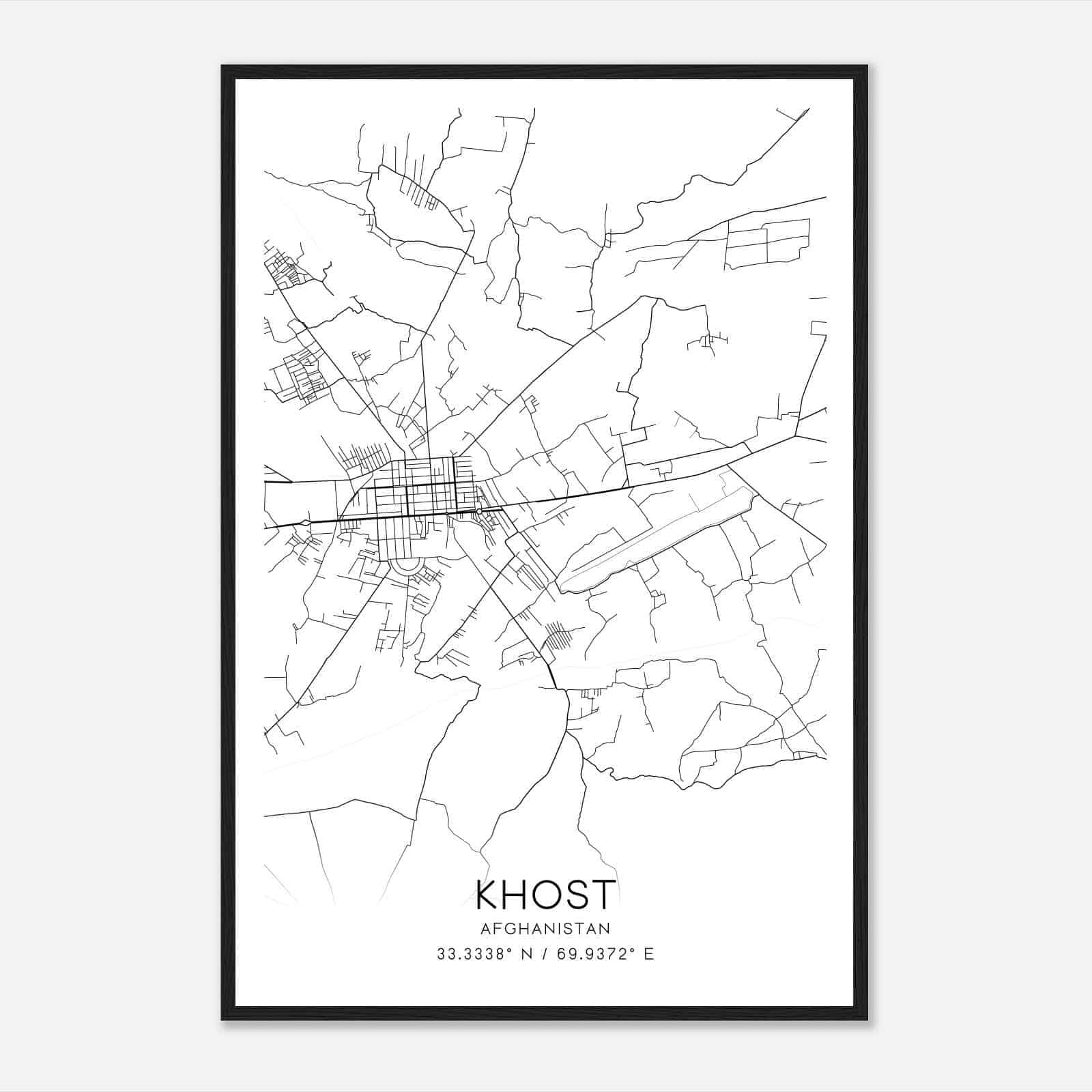 Khost Afghanistan Map Poster, Khost City Road Wall Art Print - Custom ...
